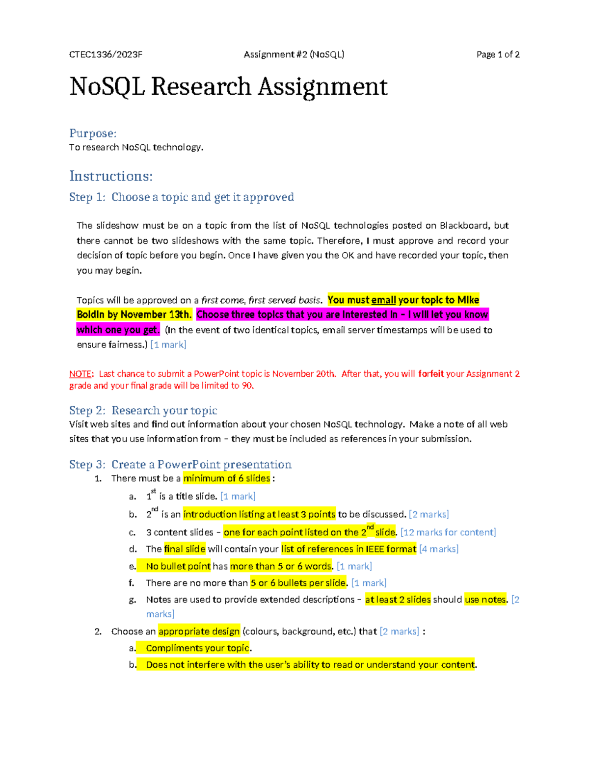 No SQLAssignment - have a look - CTEC1336/2023F Assignment #2 (NoSQL) Page 1 of 2 NoSQL Research ...