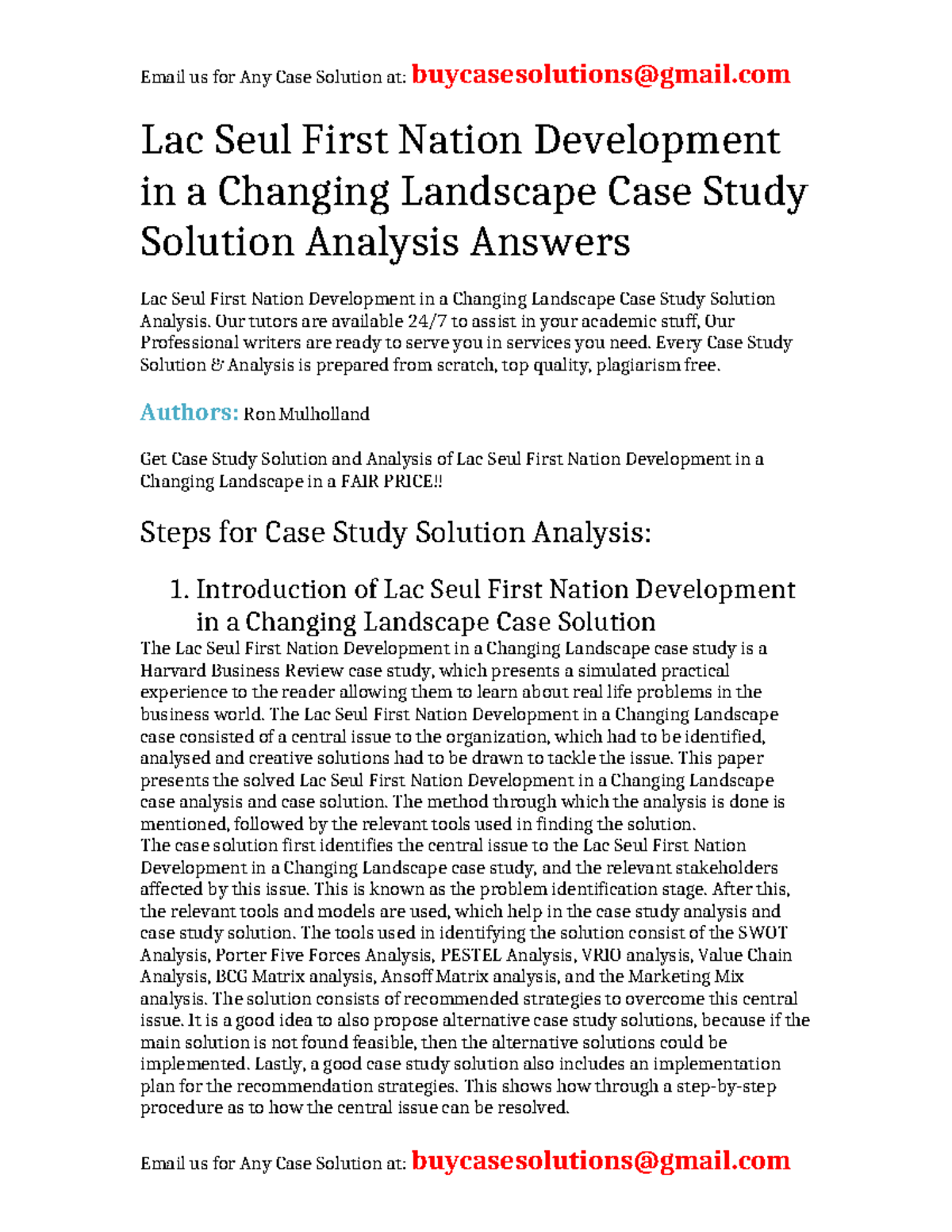 Case Solution Lac Seul First Nation Development in a Changing Landscape ...