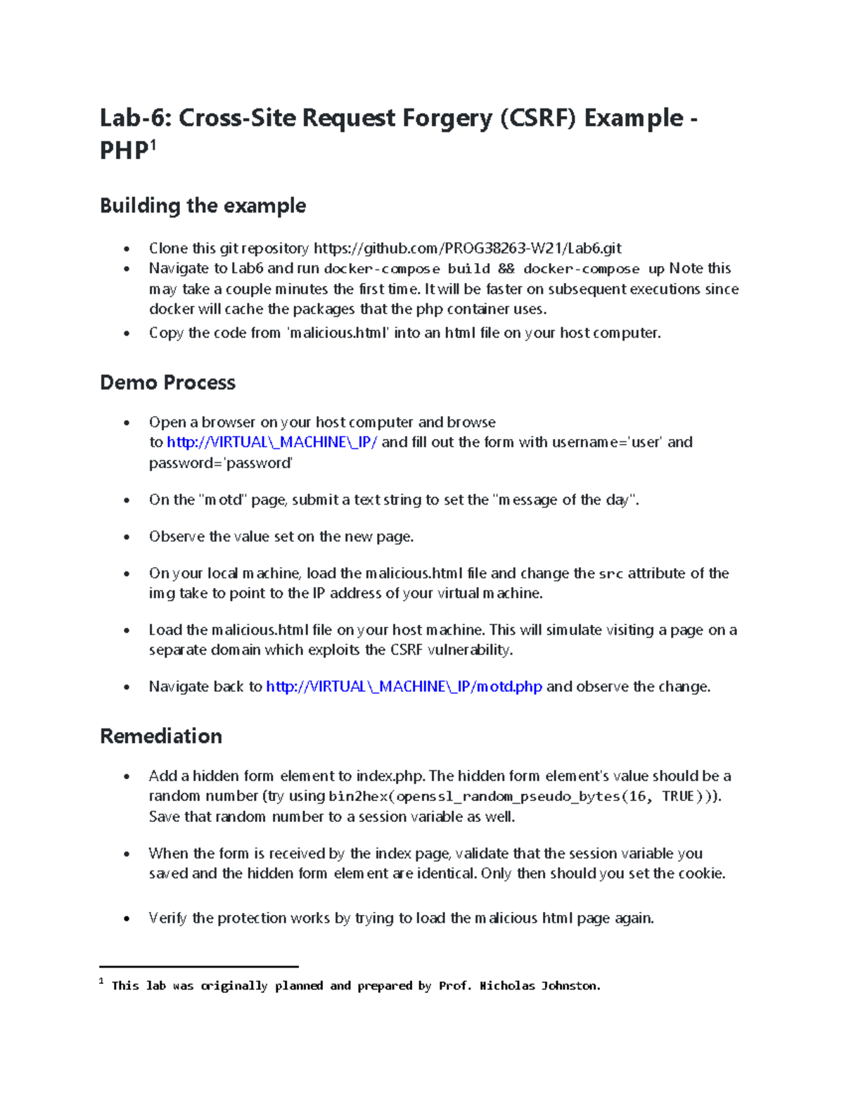 Lab-6 - lab6 - Lab-6: Cross-Site Request Forgery (CSRF) Example - PHP 1 Building the example ...