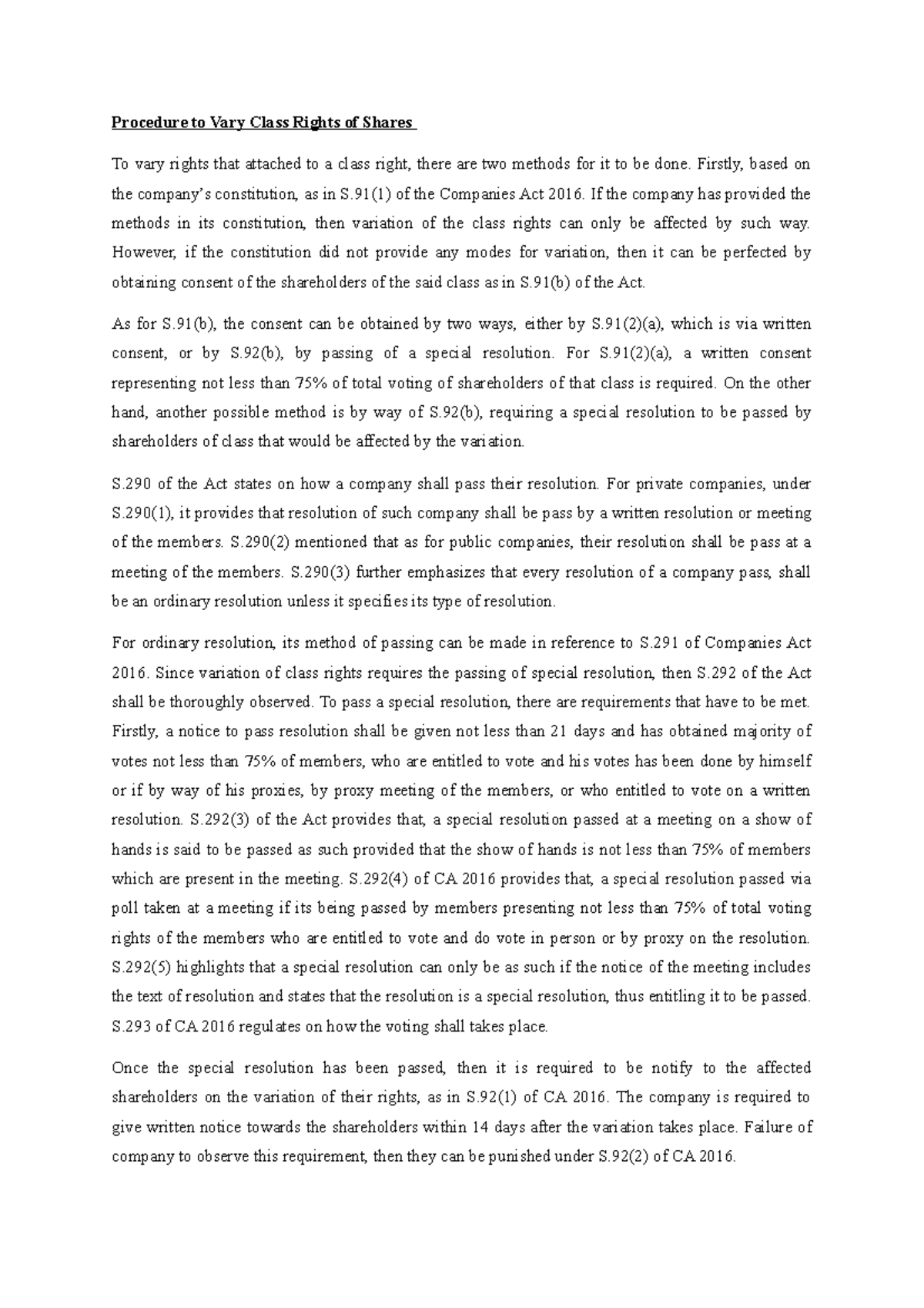 Procedure to Vary Class Rights of Shares - Firstly, based on the ...