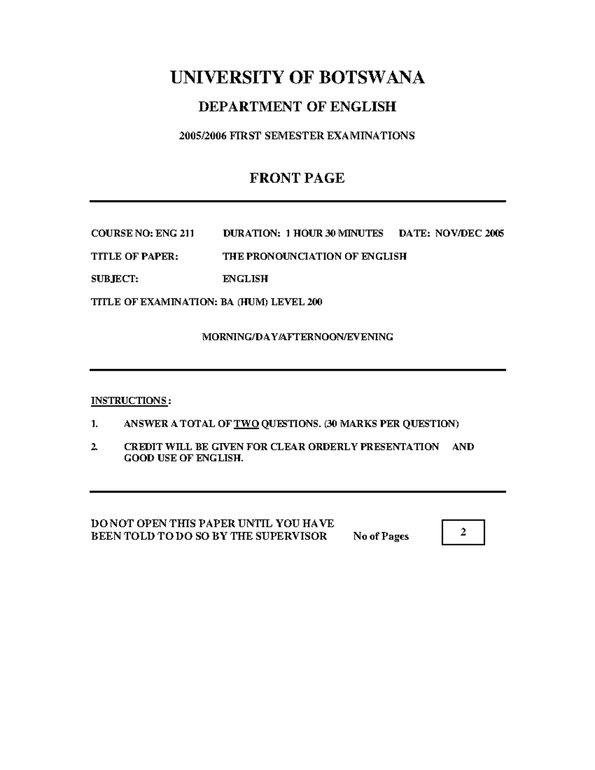 3. Eng - Introduction to English - UNIVERSITY OF BOTSWANA DEPARTMENT OF ...