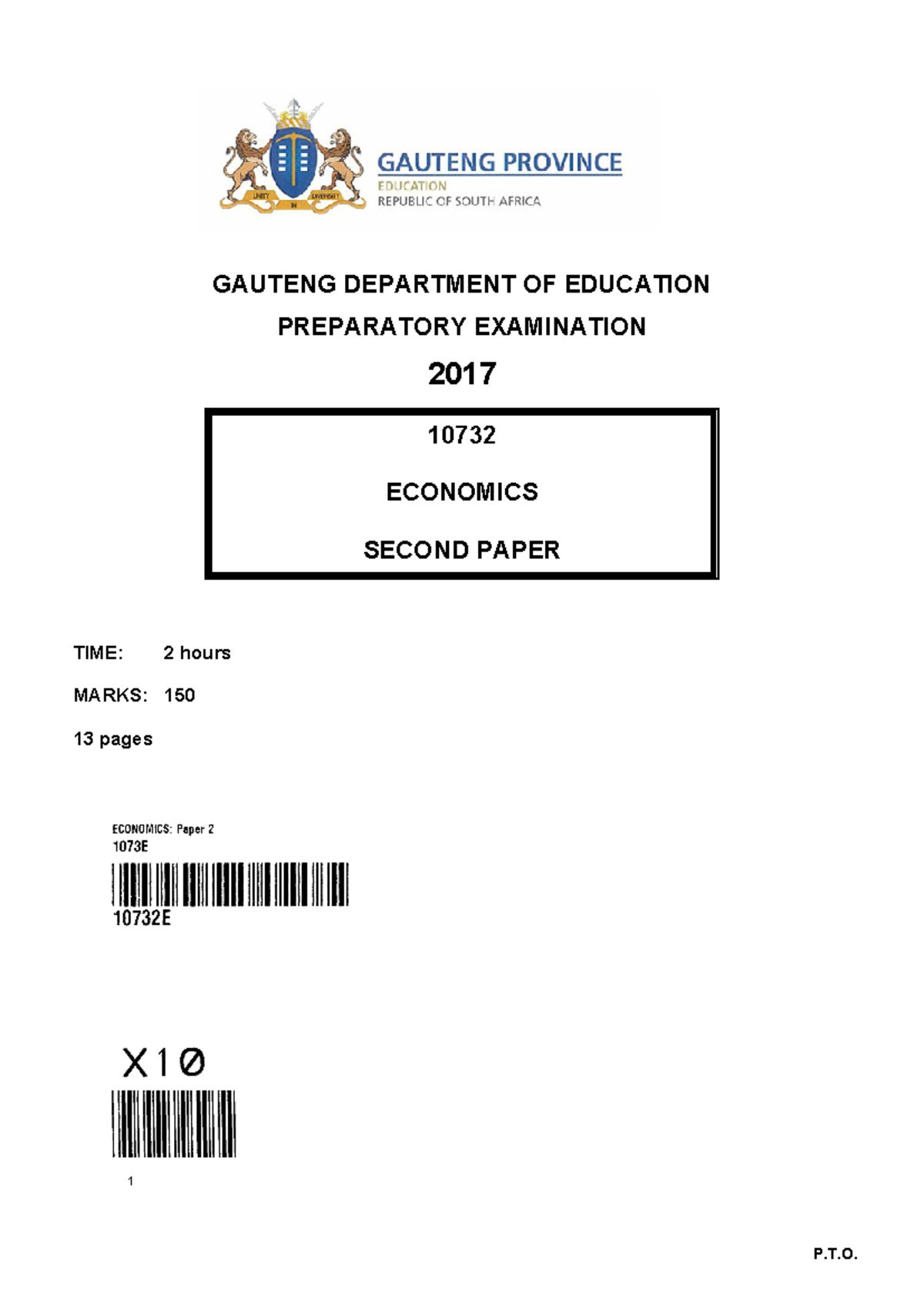 10732 Economics P2 Eng X10 - GAUTENG DEPARTMENT OF EDUCATION ...