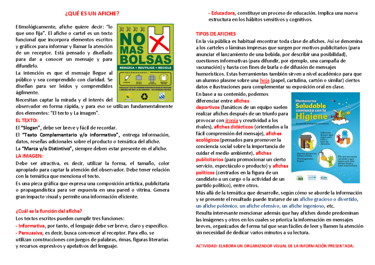Actividad 2 -1° Grado - Kkkkkkm - ¿QUÉ ES UN AFICHE? Etimológicamente ...
