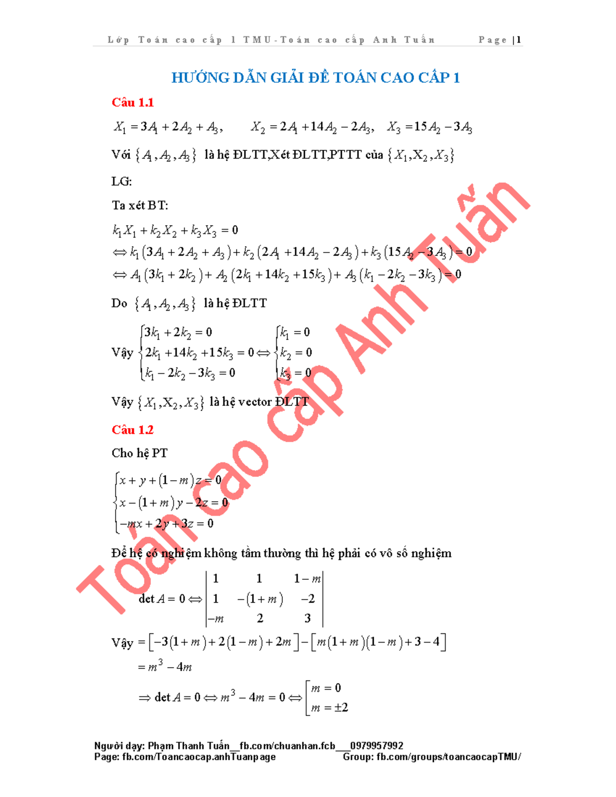 ANH TUẤN CHÚC CÁC BẠN THI TỐT - L ớ p T o á n c a o c ấ p 1 T M U - T o á n c a o c ấ p A n h T ...