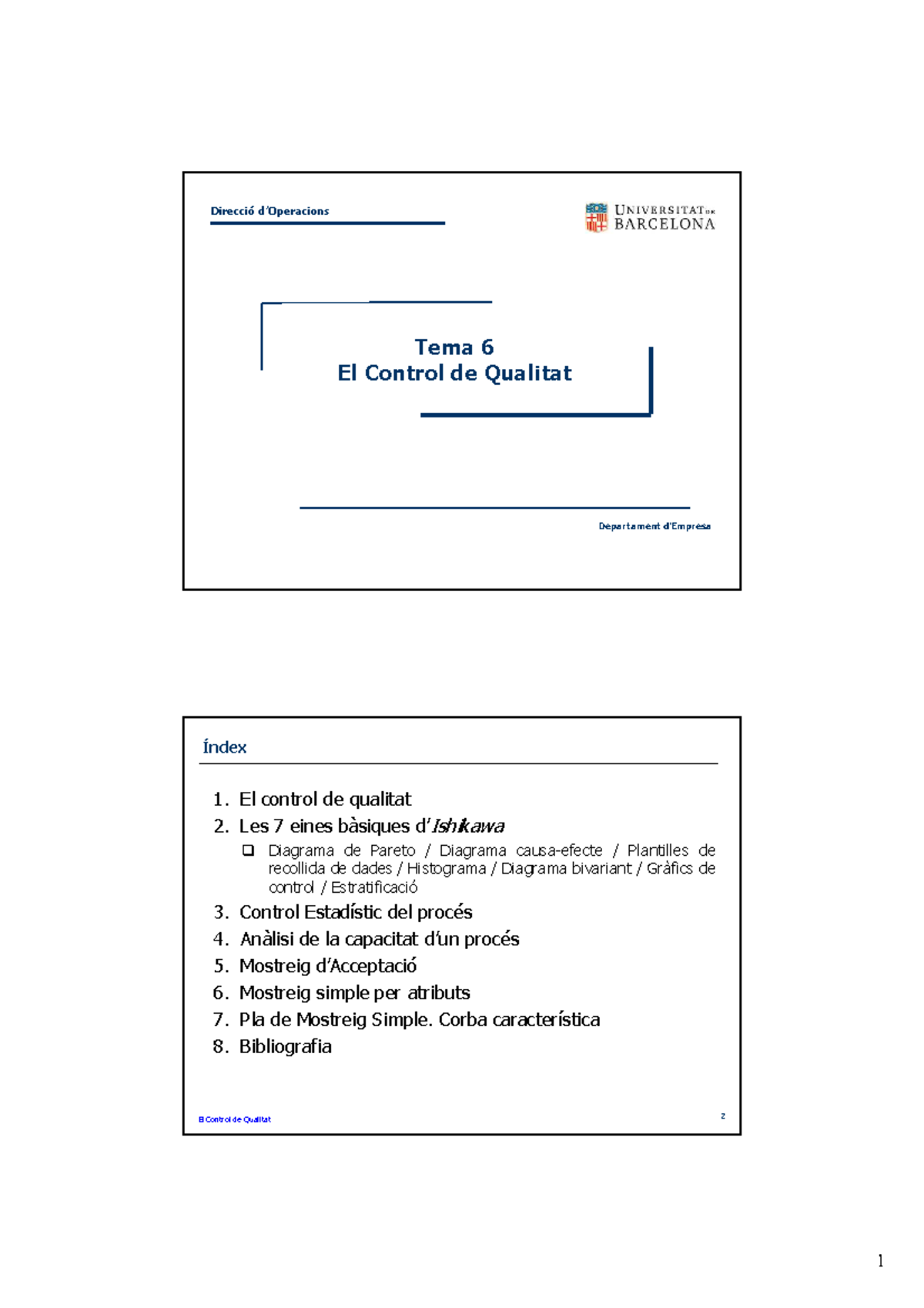6. El control de qualitat - Direcció D'Operacions - UB - Studocu