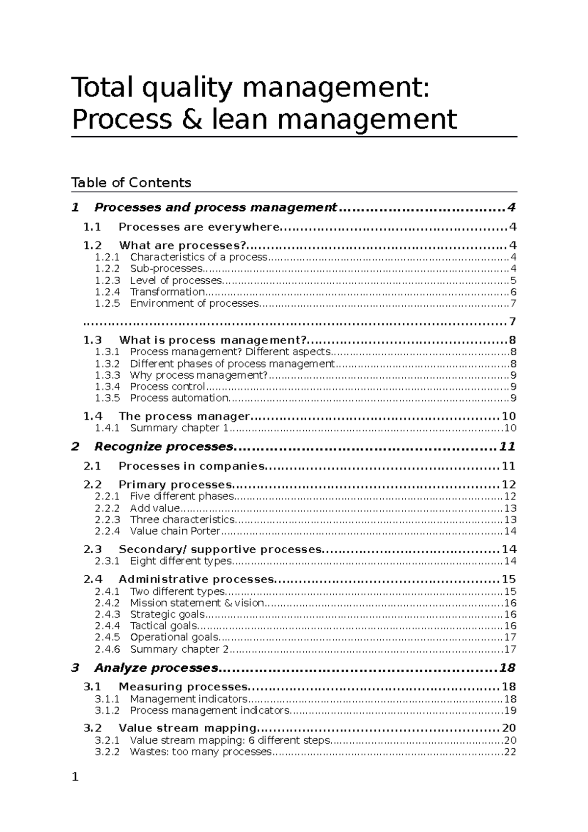 Total quality management Summary - Total quality management: Process ...