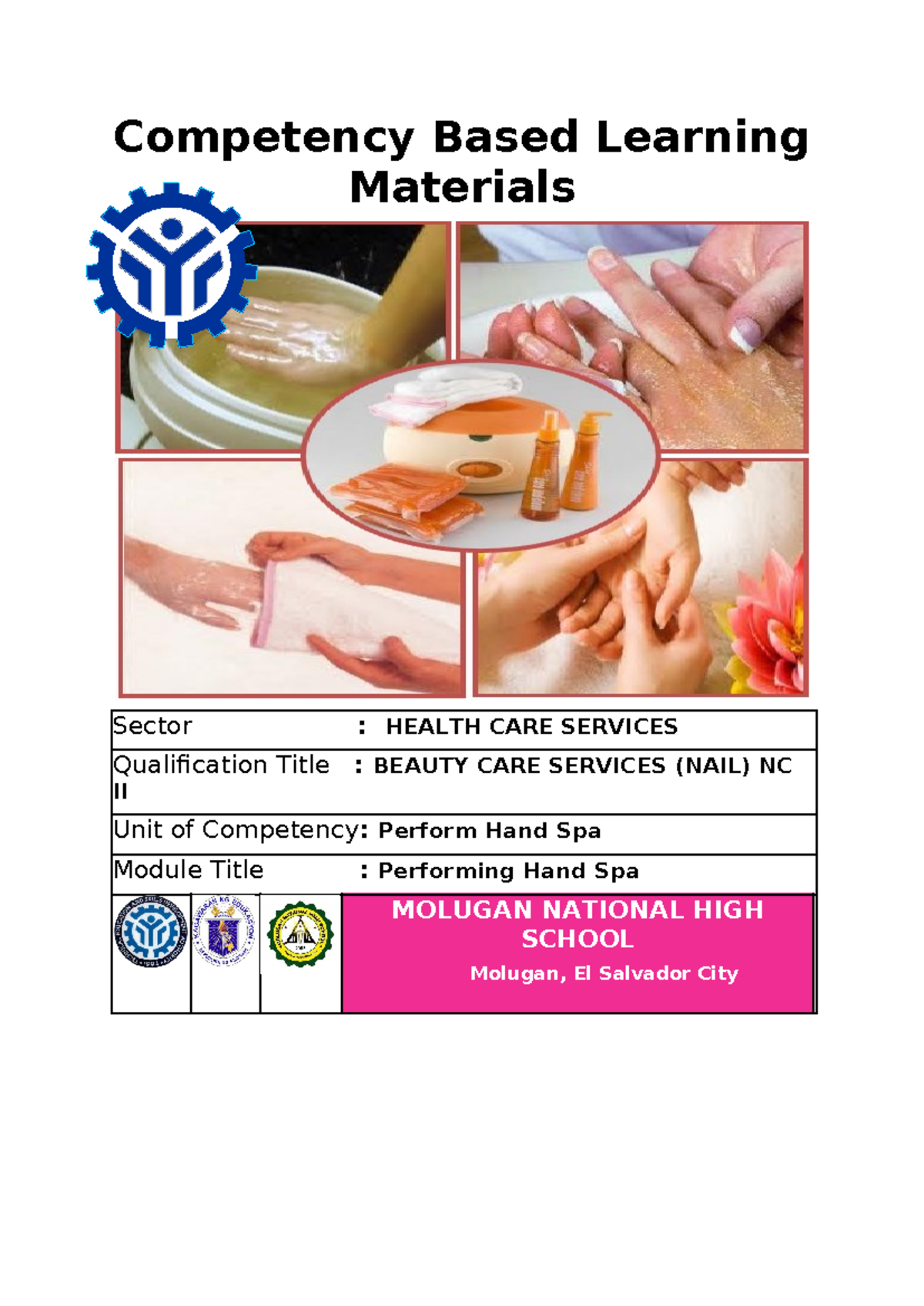 Perform Hand Spa Module - Competency Based Learning Materials Sector ...