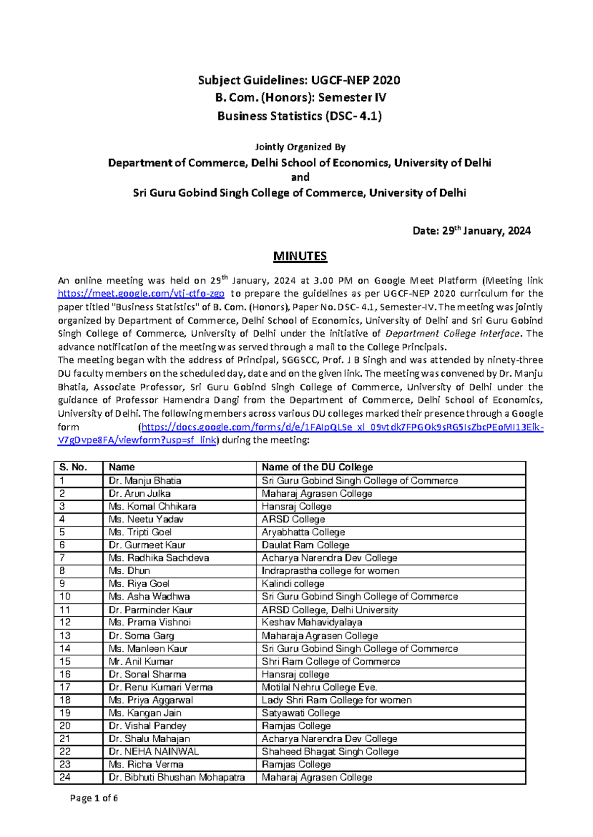 Final minutes guidelines BCH business statistics sem 4-1 - Subject ...