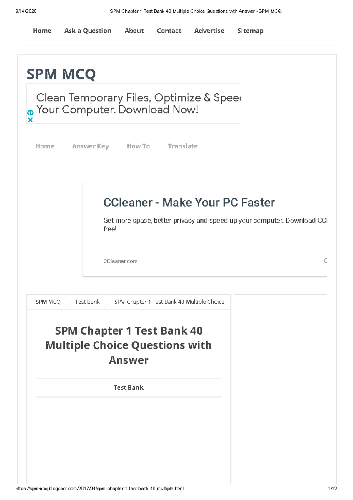 SPM Chapter 1 Test Bank 40 Multiple Choice Questions with Answer - SPM ...