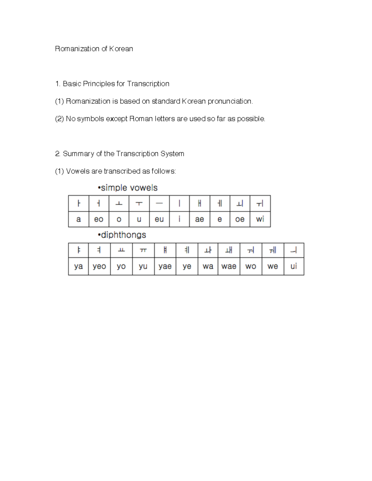 Romanization of Korean(2000 ) - Romanization of Korean Basic Principles ...