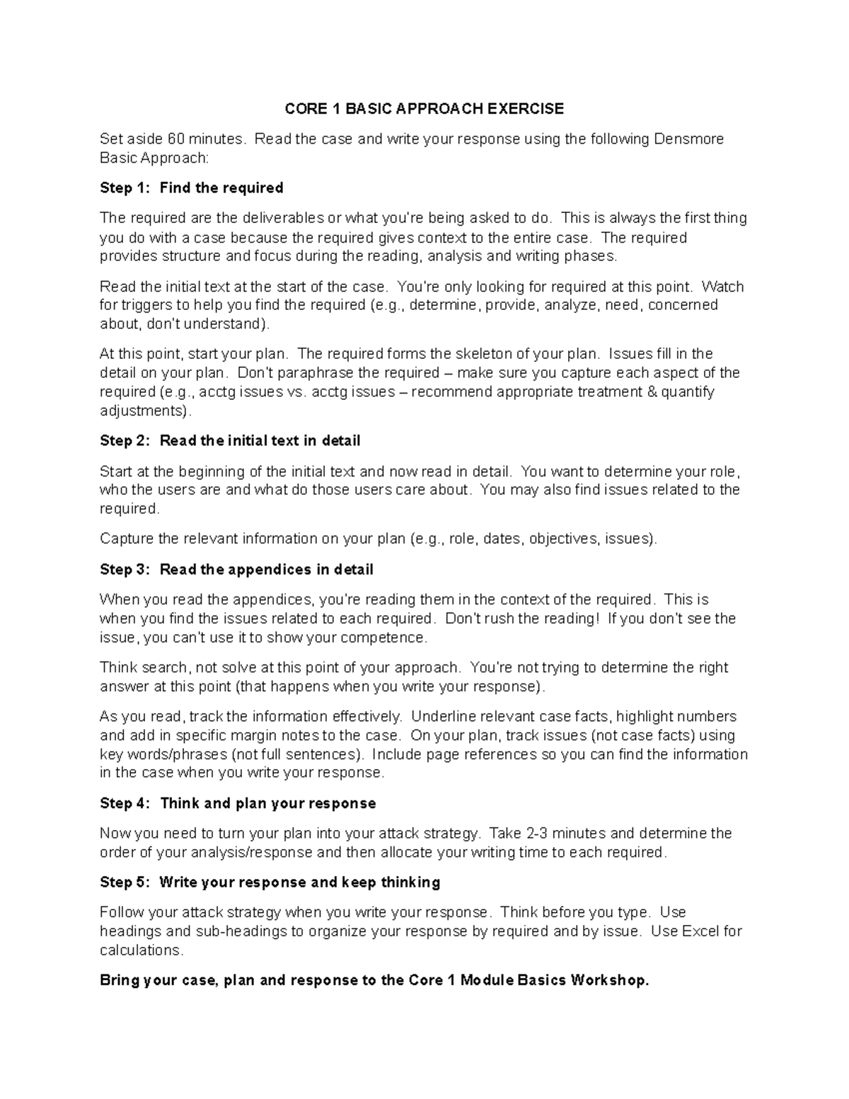 Core 1 Basic Approach Exercise - CORE 1 BASIC APPROACH EXERCISE Set ...