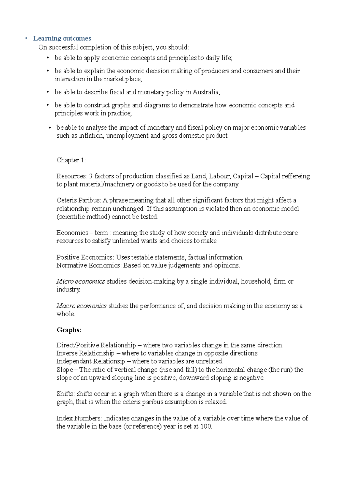 Key Notes Business - Learning outcomes On successful completion of this ...