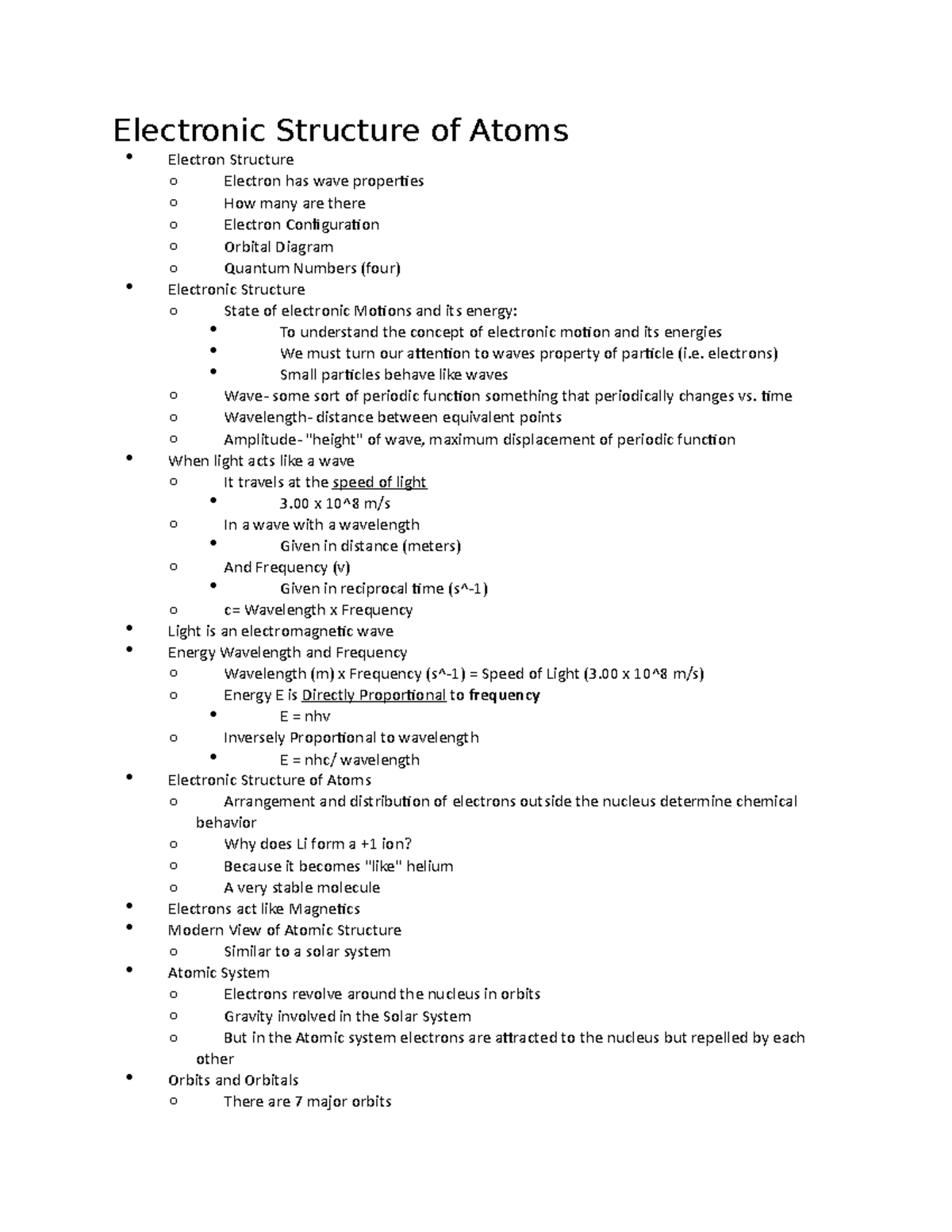 Electronic Structure of Atoms - Electronic Structure of Atoms Electron ...