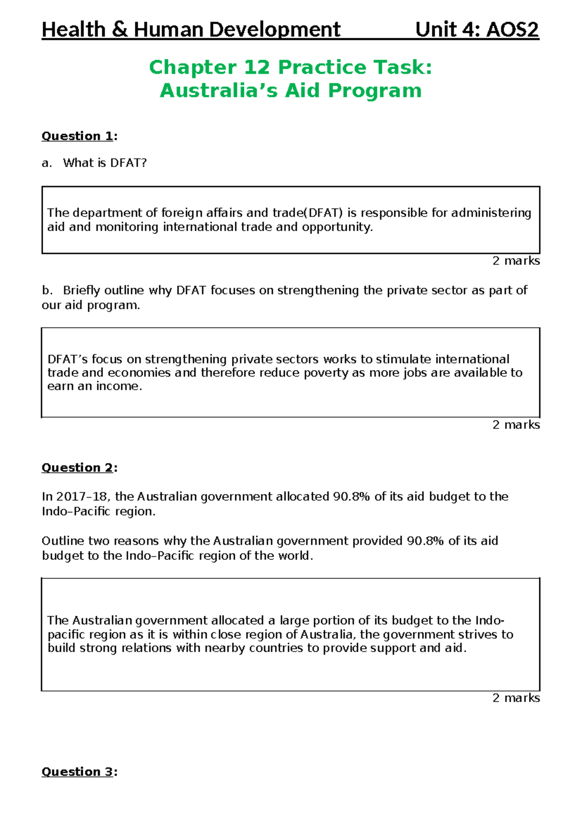 U4 - AOS 2 - Chapter 12 - Australia's Aid Program - Health & Human ...