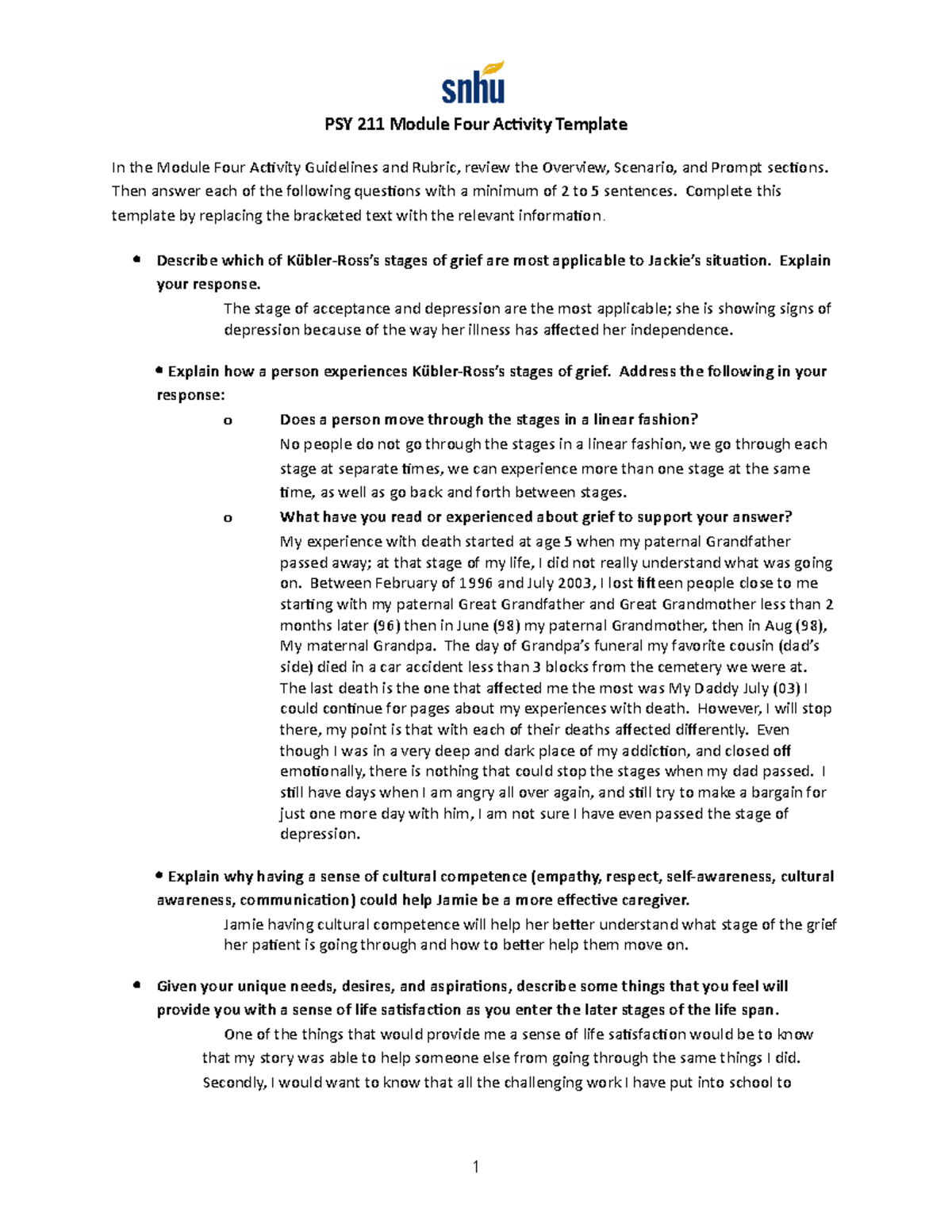 PSY 211 Module Four Activity Template - Then answer each of the ...