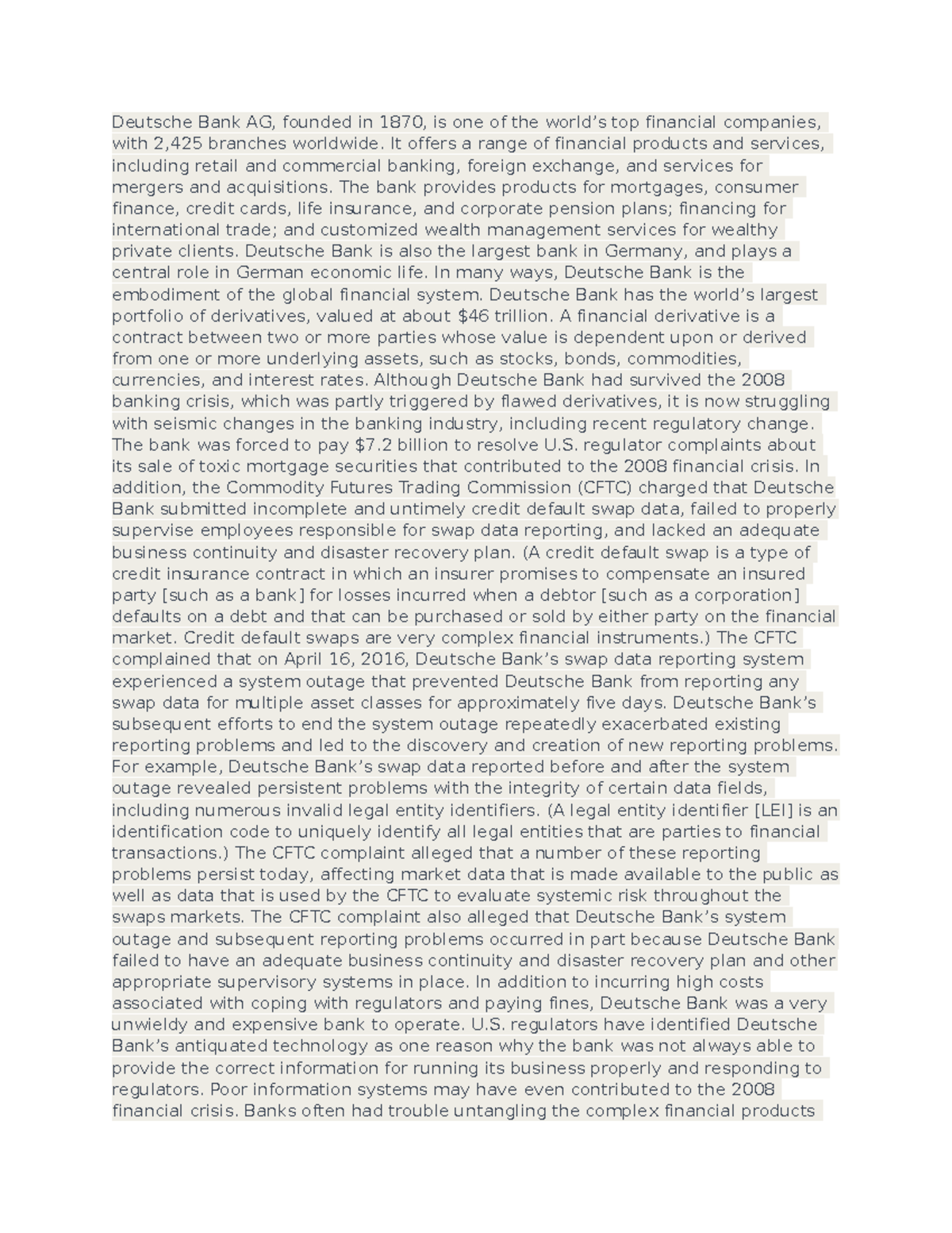 Deutsche Bank AG - case study MIS chap 1 - Deutsche Bank AG, founded in ...