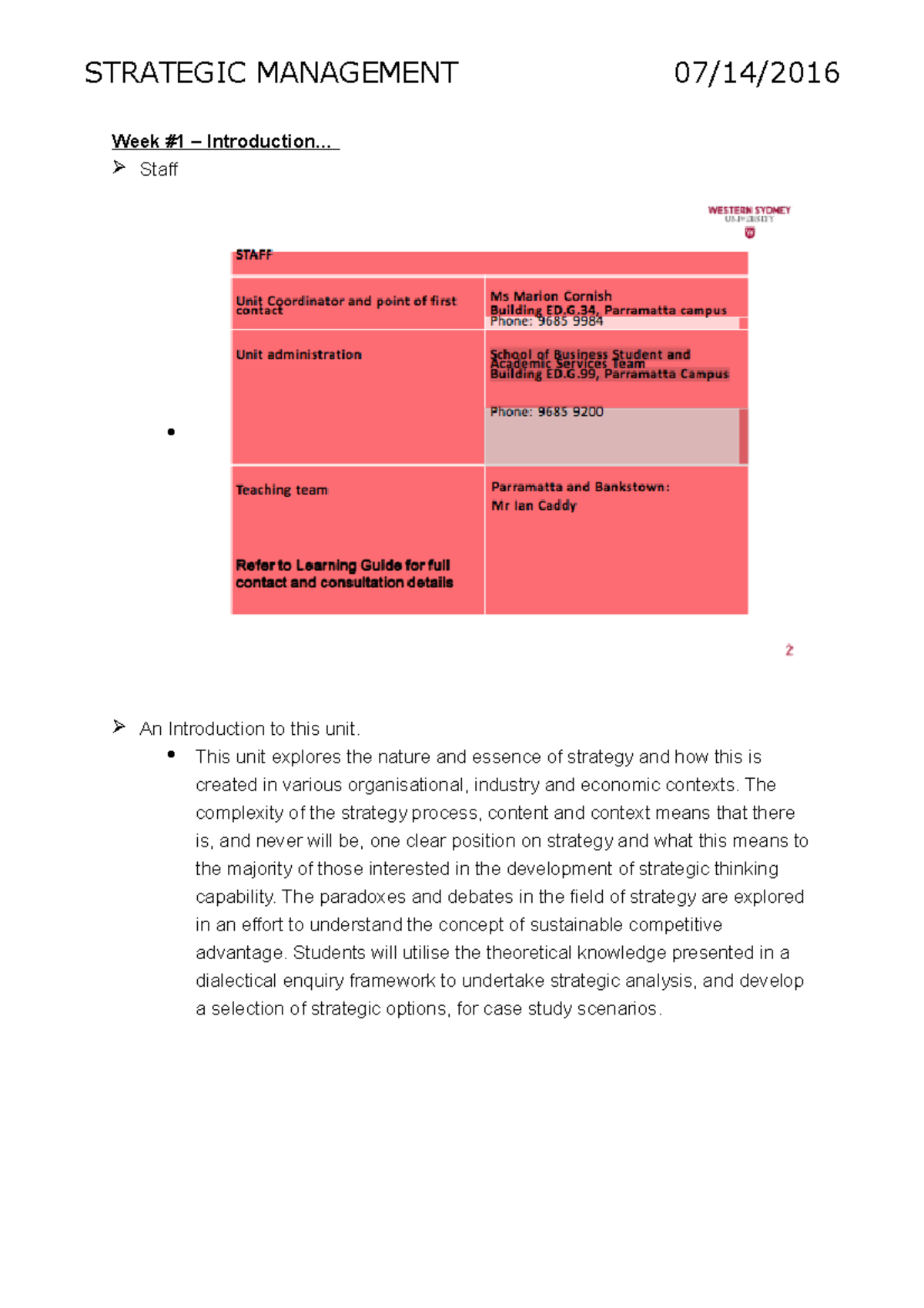 Strategic Management notes - STRATEGIC MANAGEMENT 07/14/2016 Week #1 ...