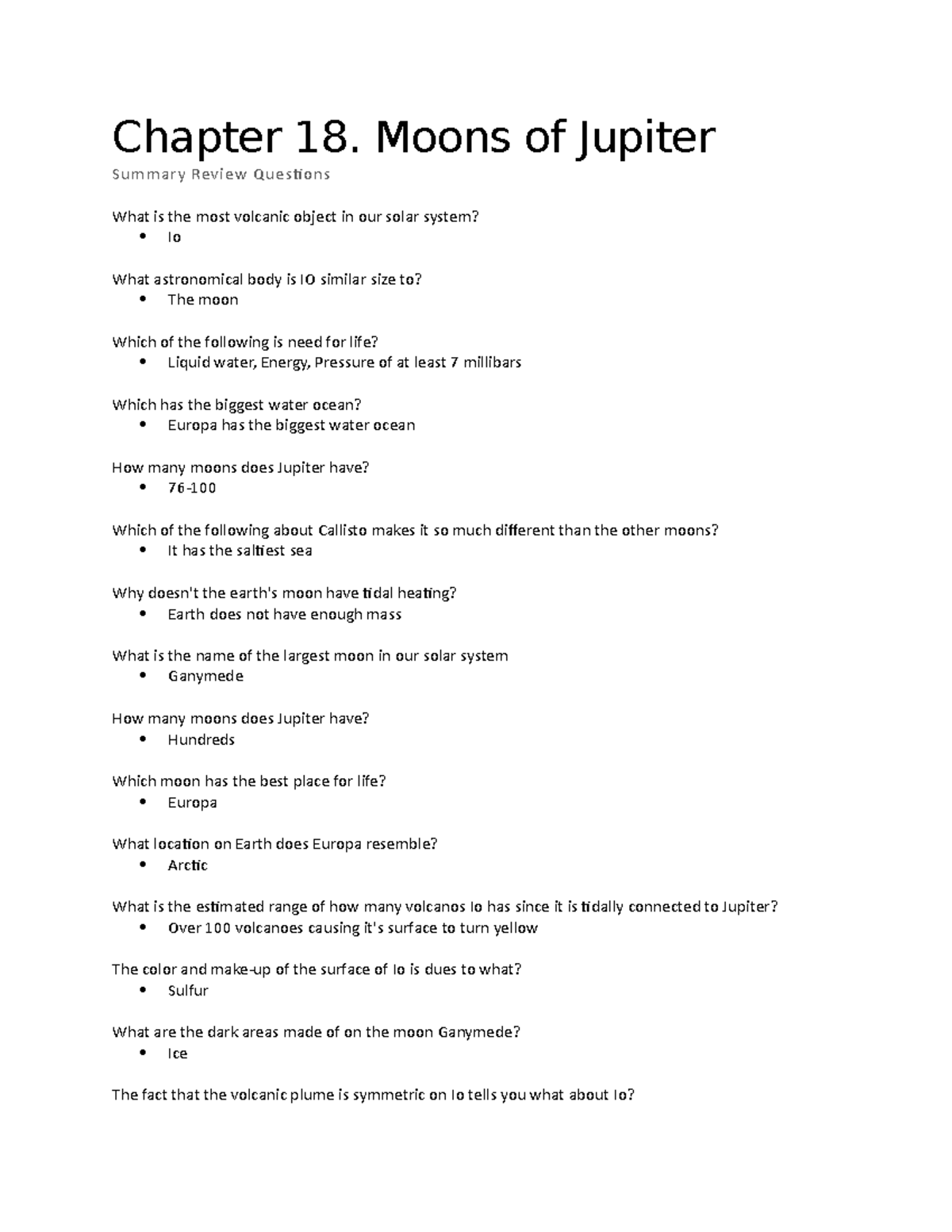 Chapter 18 Sample Questions - Chapter 18. Moons of Jupiter Summary ...