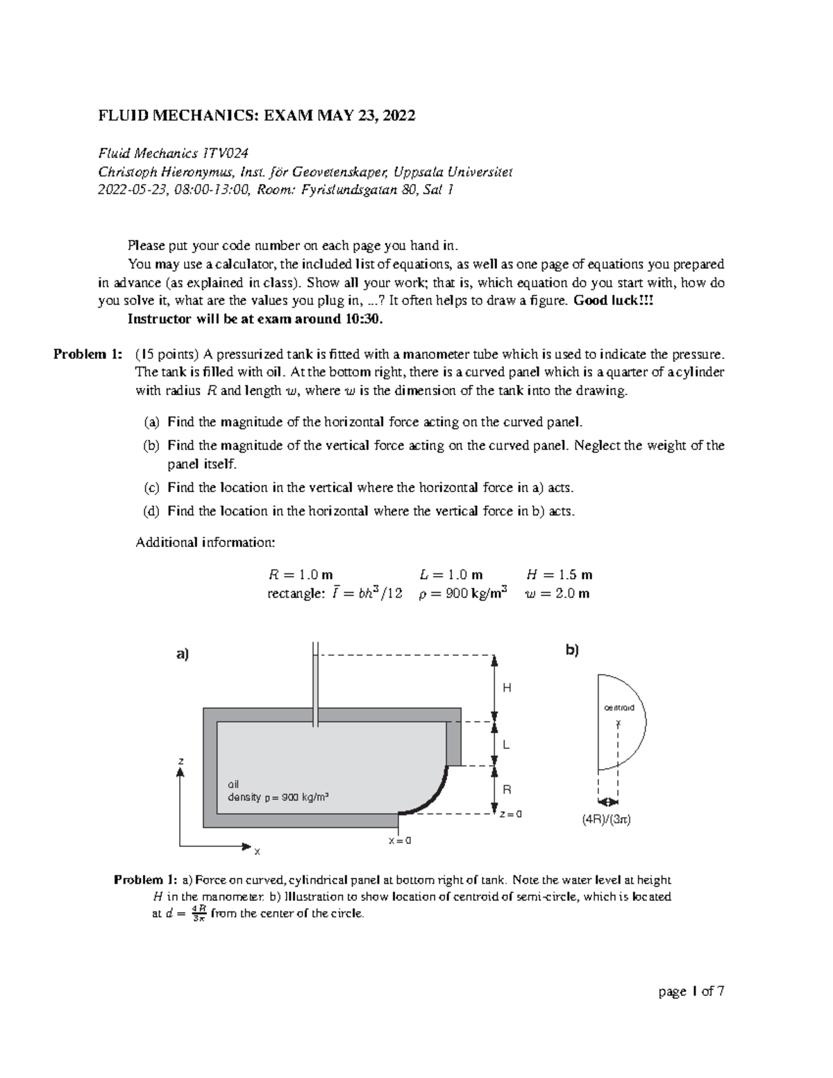 Exam 22 - Exam 2022, questions - FLUID MECHANICS: EXAM MAY 23, 2022 ...
