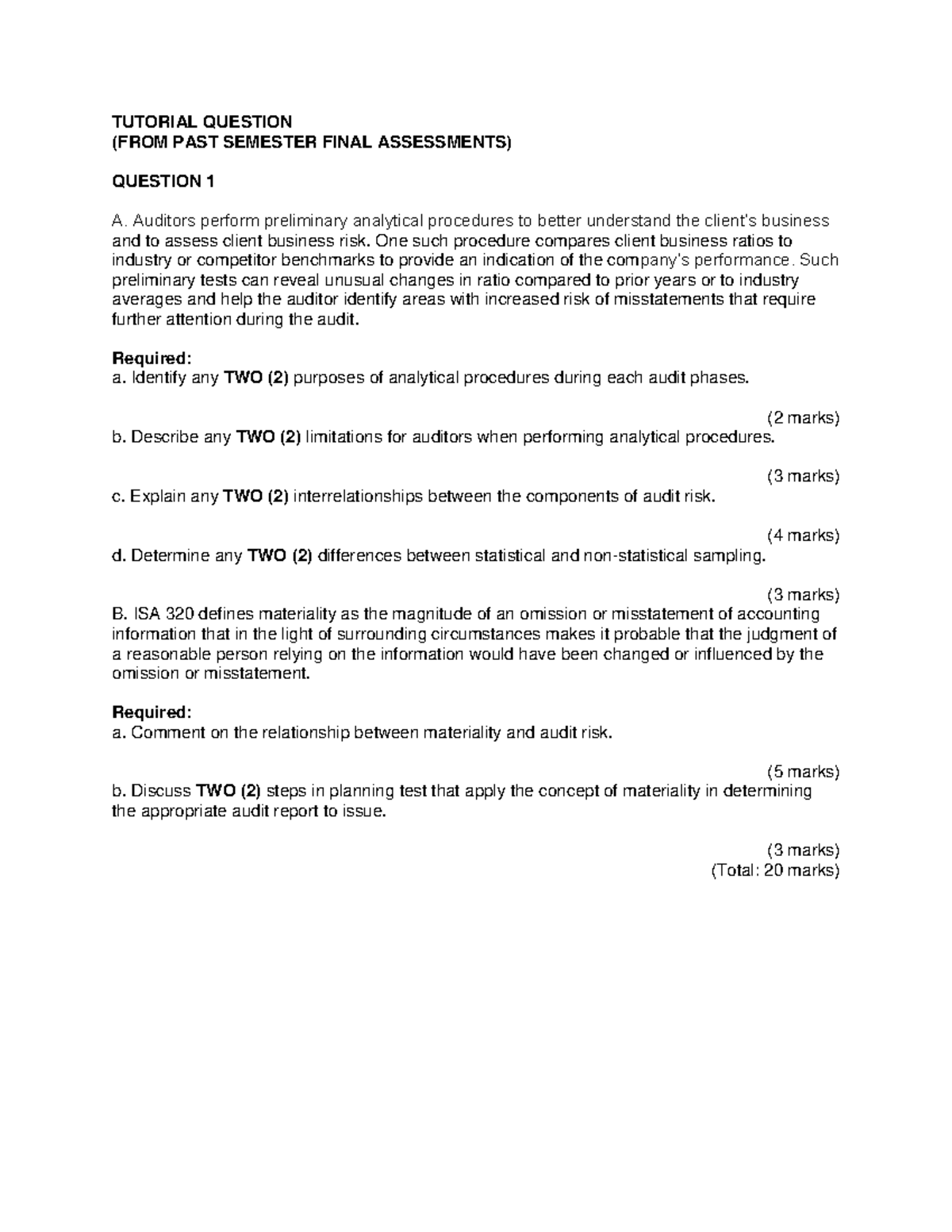 Tutorial Question - AP 2 - Auditing - UiTM - Studocu