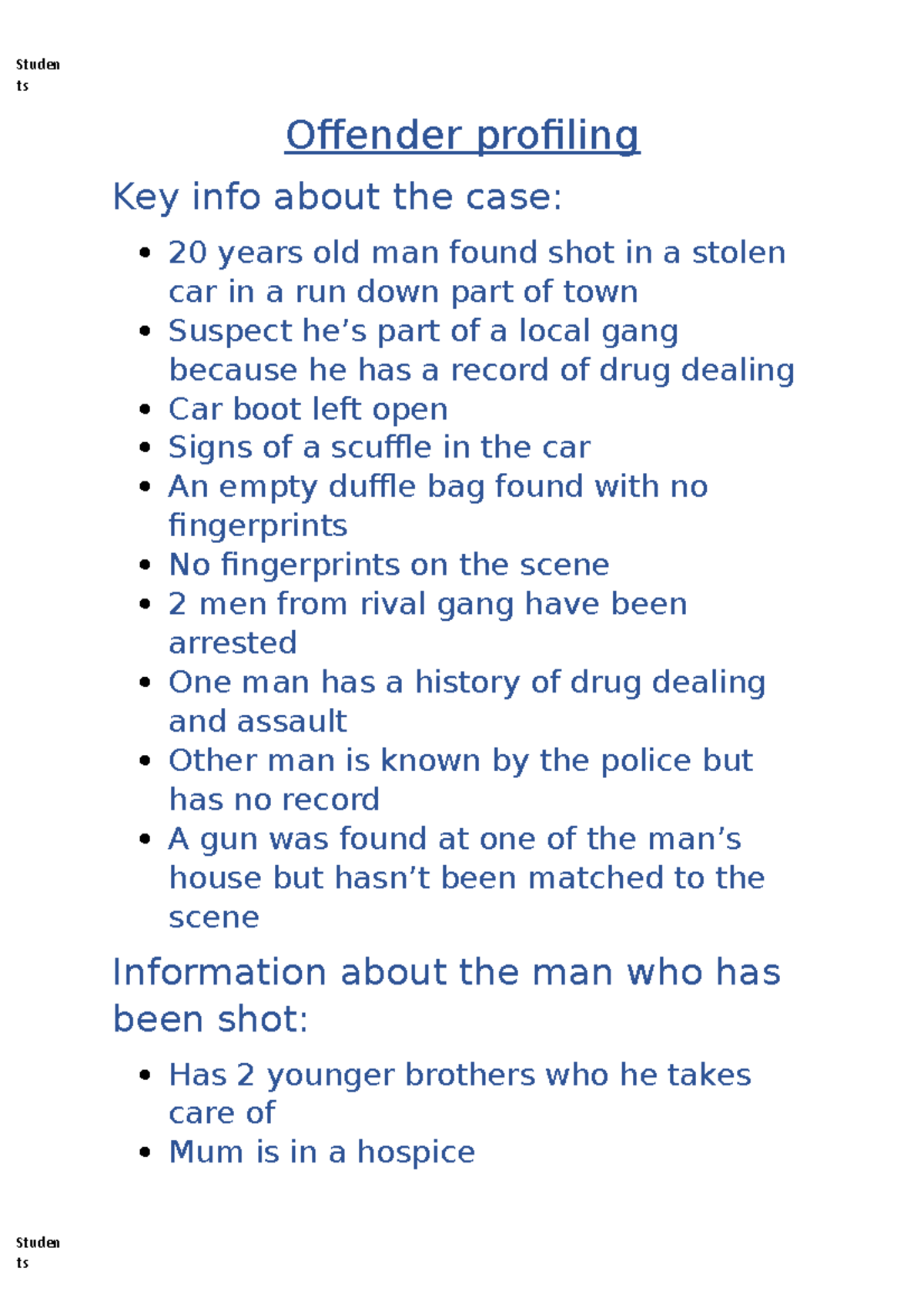 Offender profiling - Idkkkkkk - Offender profiling Key info about the ...