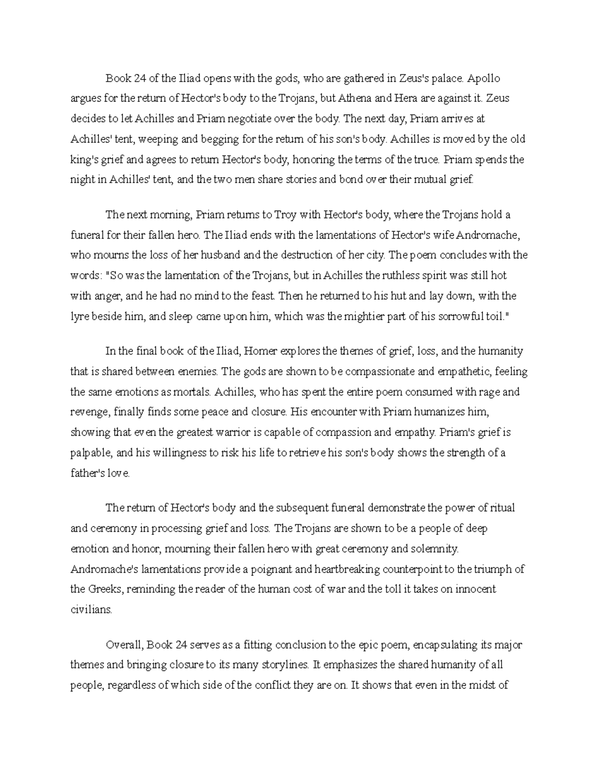 Book 24 of the Iliad Plot Summary - Book 24 of the Iliad opens with the ...