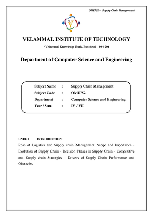 SCM-test-1-Q&A - Supply chain - PART – A (5*2 = 10 Marks) 1. Define the ...