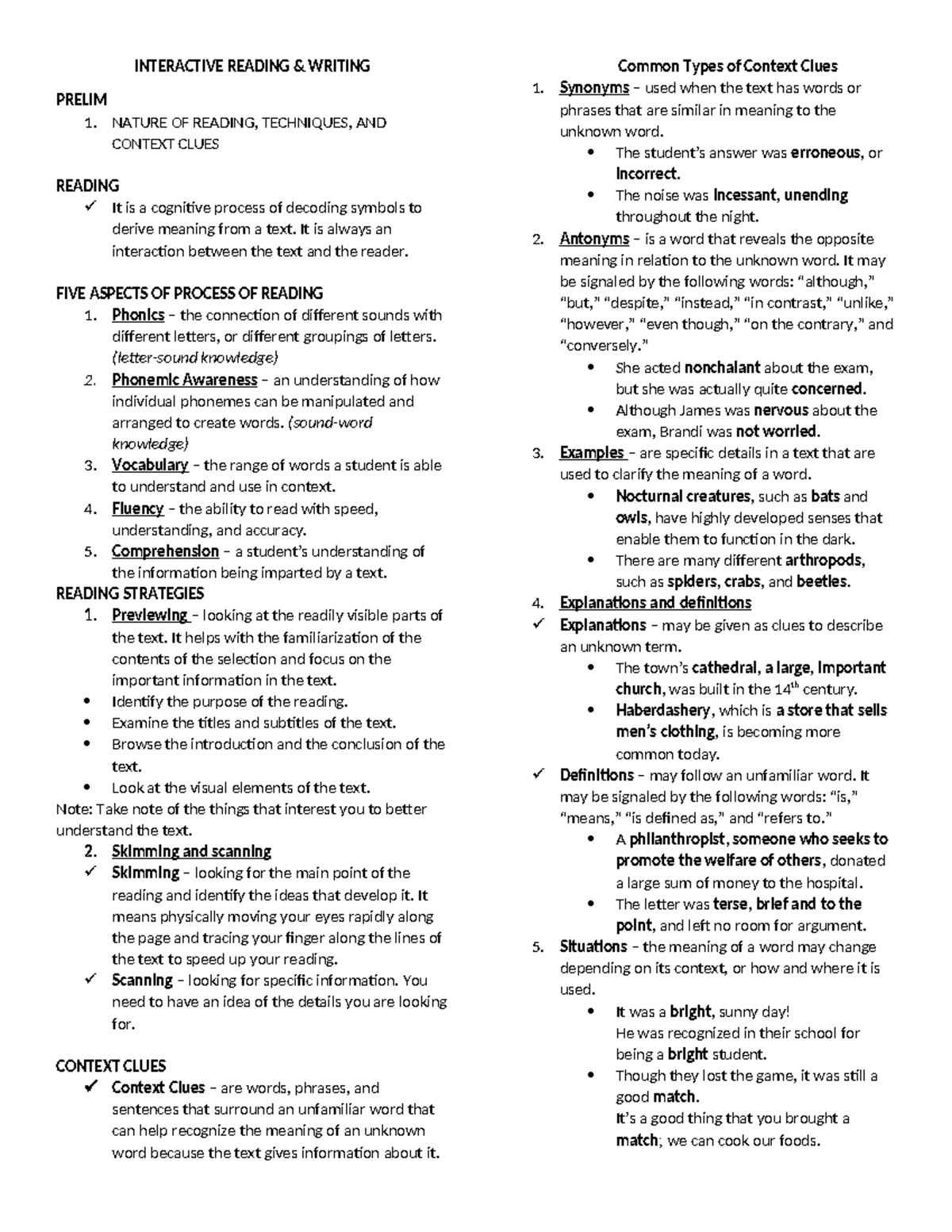 Interactive Reading & Writing - INTERACTIVE READING & WRITING PRELIM 1 ...