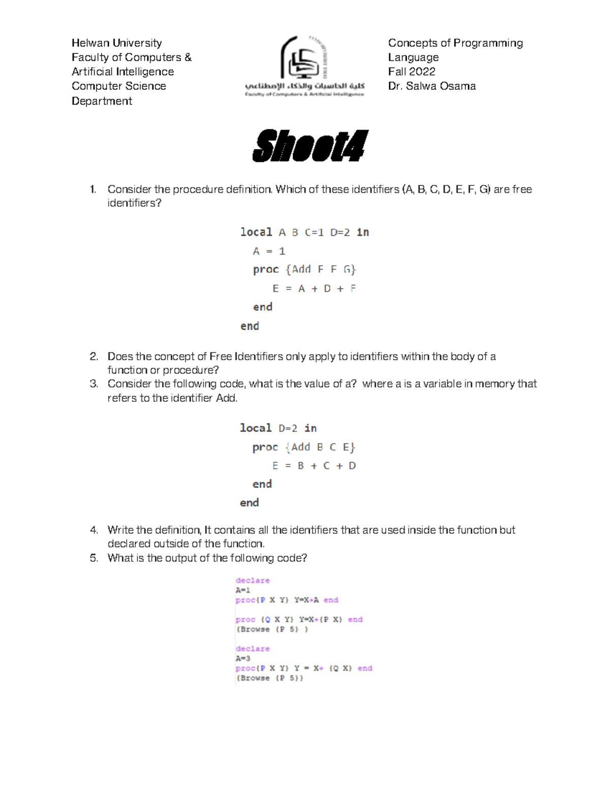 Sheet 4 - Helwan University Faculty of Computers & Artificial ...