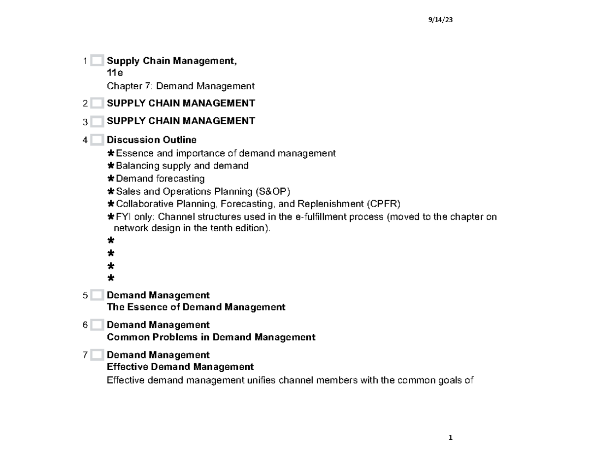 Chapter 7 Demand Management - 9/14/ 1 Supply Chain Management, 11e ...