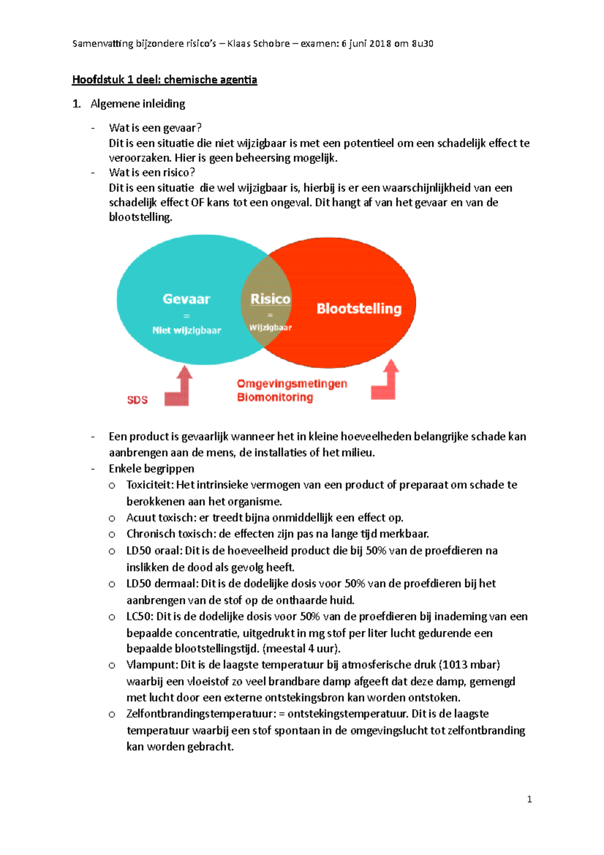 Samenvatting bijzondere risico's hoofdstuk 1 - Hoofdstuk 1 deel ...