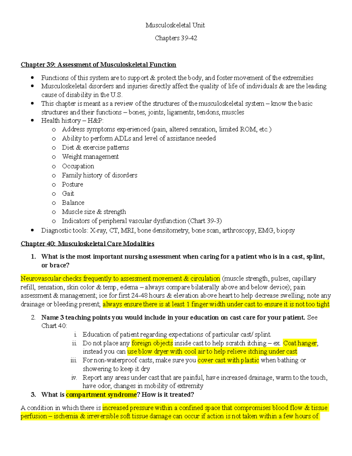 AH1 Musculoskeletal E1 - Musculoskeletal Unit Chapters 39- Chapter 39 ...