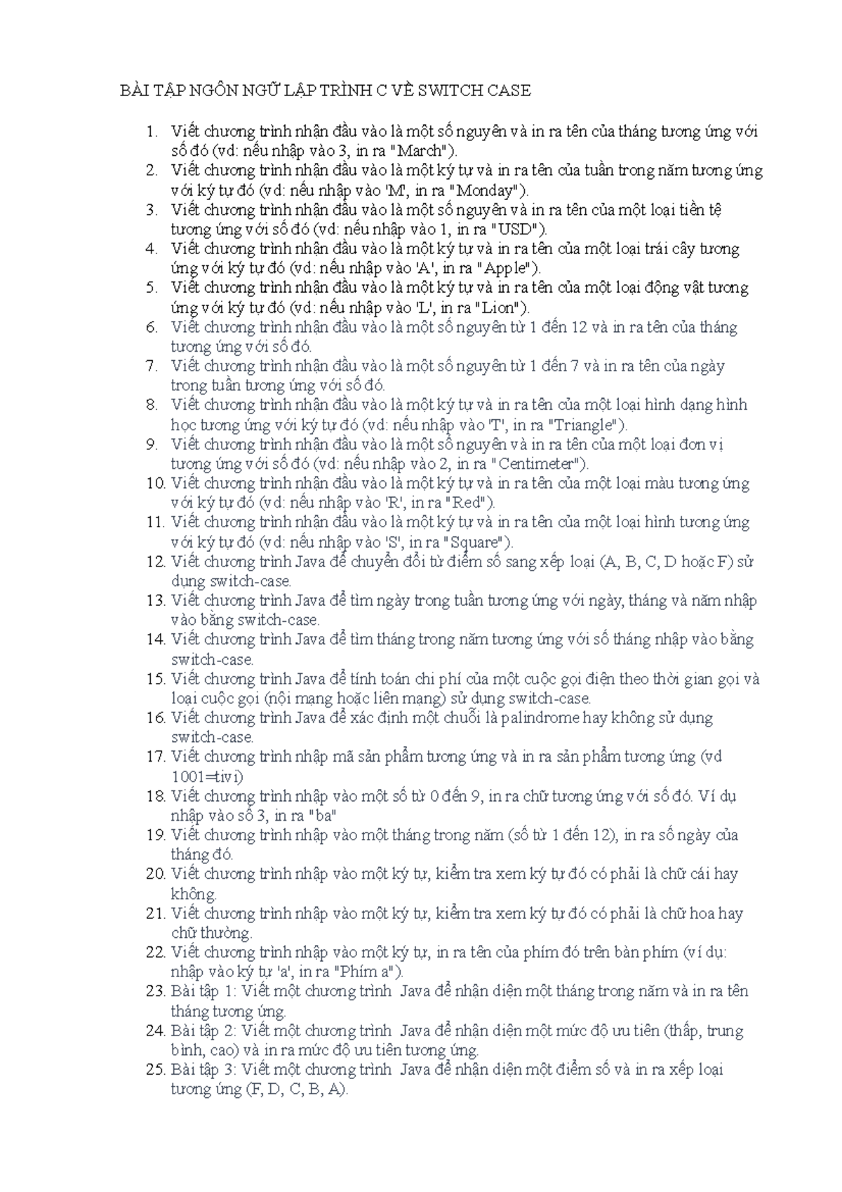BÀI TẬP NGÔN NGỮ LẬP Trình C VỀ Switch CASE - BÀI TẬP NGÔN NGỮ LẬP ...