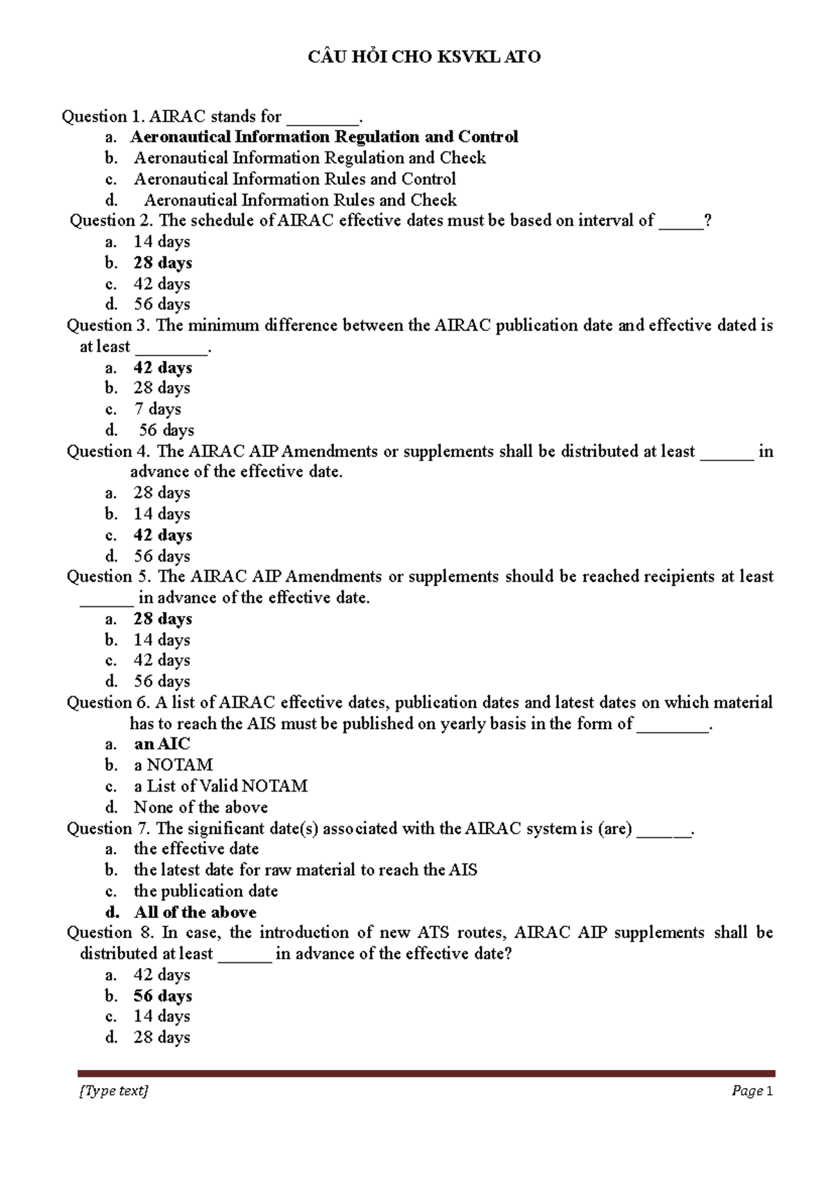 Questions-for-ATO - sci - CÂU HỎI CHO KSVKL ATO Question 1. AIRAC ...