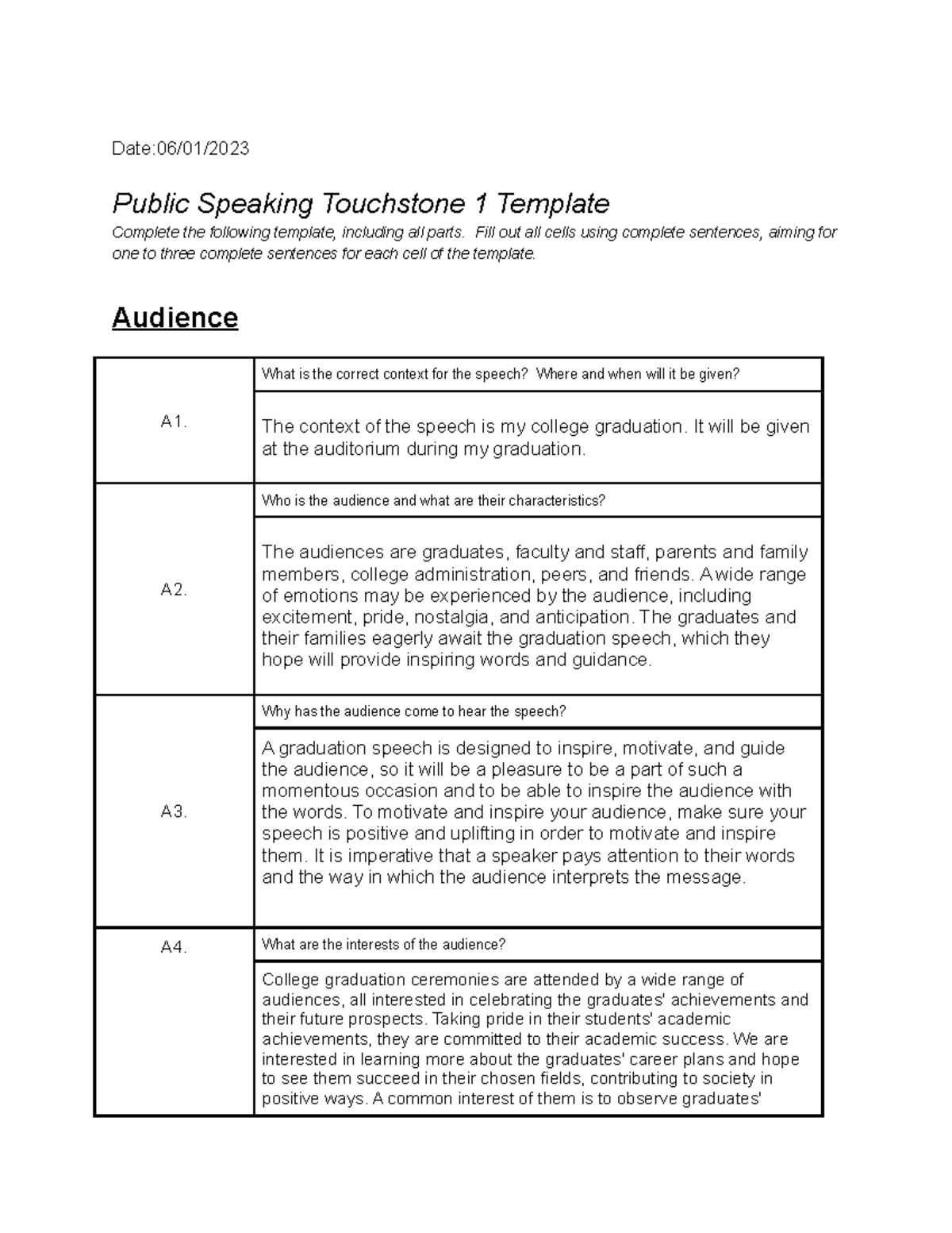 Public Speaking Touch 1 - Date:06/01/ Public Speaking Touchstone 1 ...