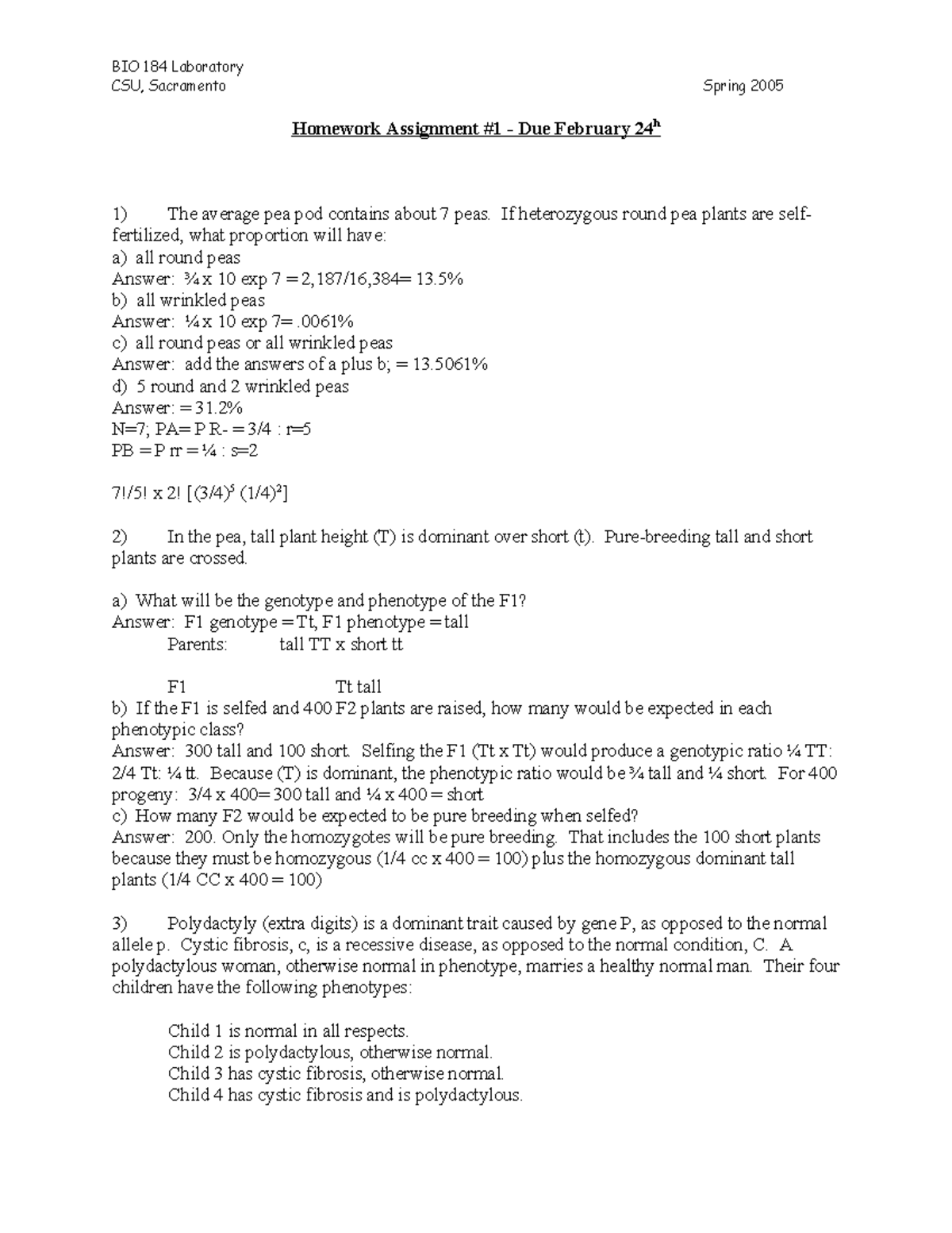 1ahw184 - math - CSU, Sacramento Spring 2005 Homework Assignment #1 - Due February 24h 1) The ...