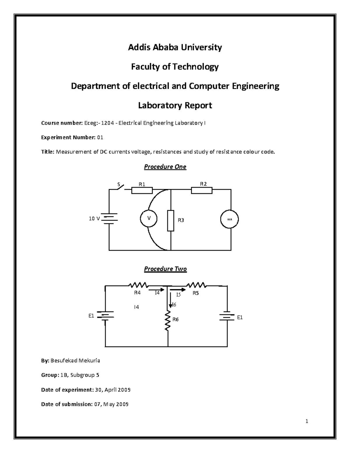 Lab Report 1 Final - ####### Addis Ababa University ####### Faculty of ...