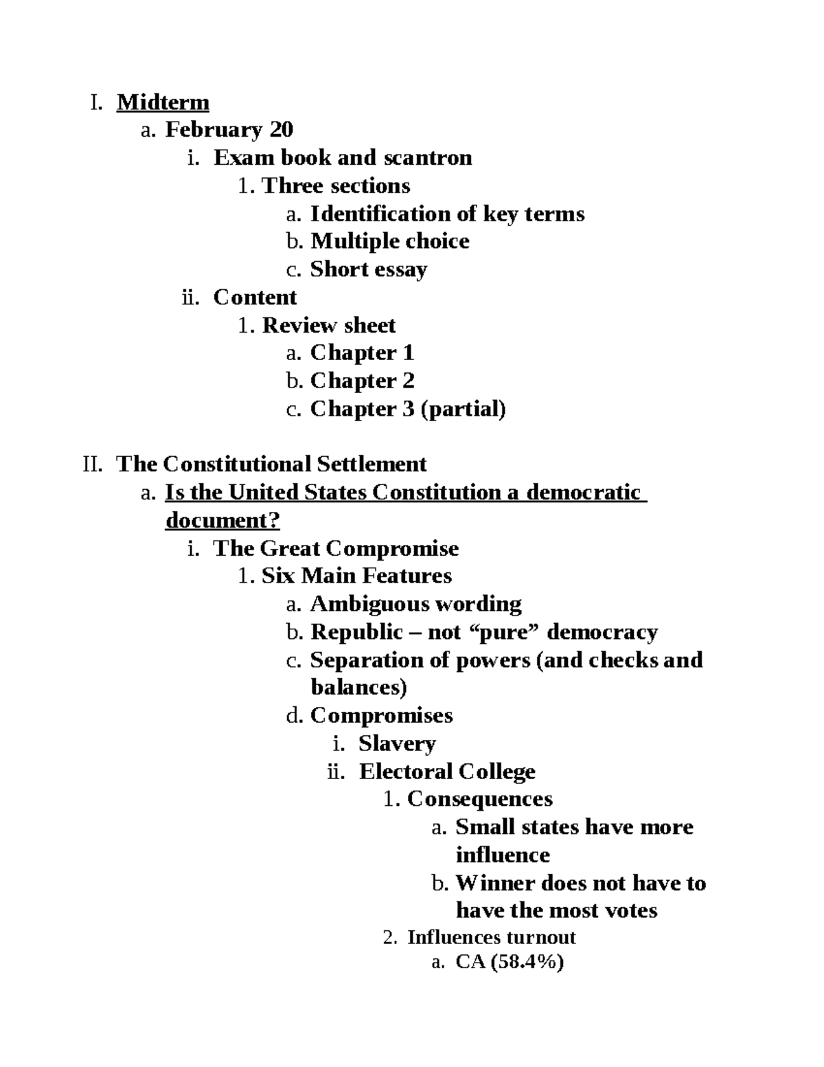 POSC100-Spring 2018-Outline 6 - I. Midterm a 20 i. Exam book and ...