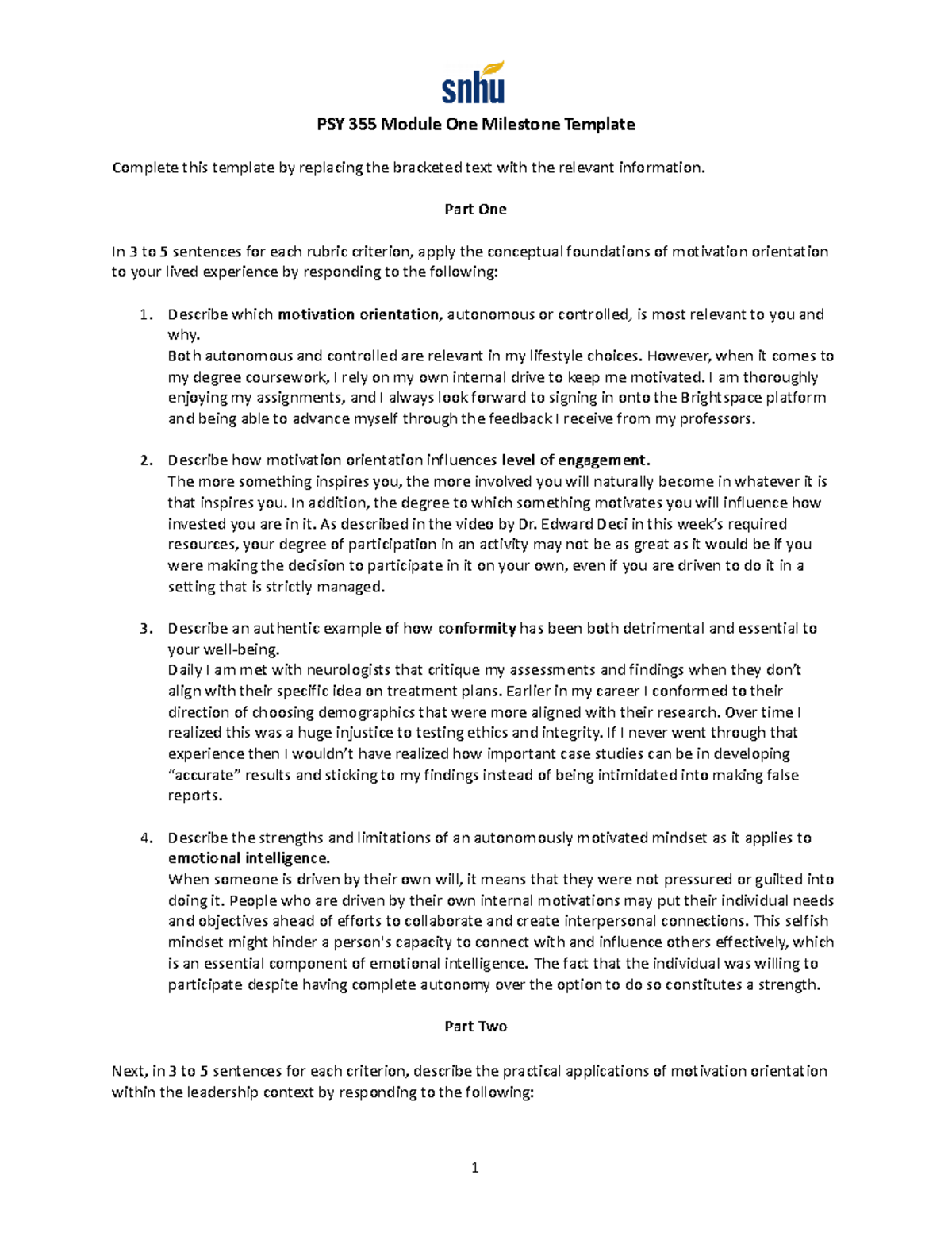 PSY 355 Module One Milestone Template - PSY 355 Module One Milestone ...