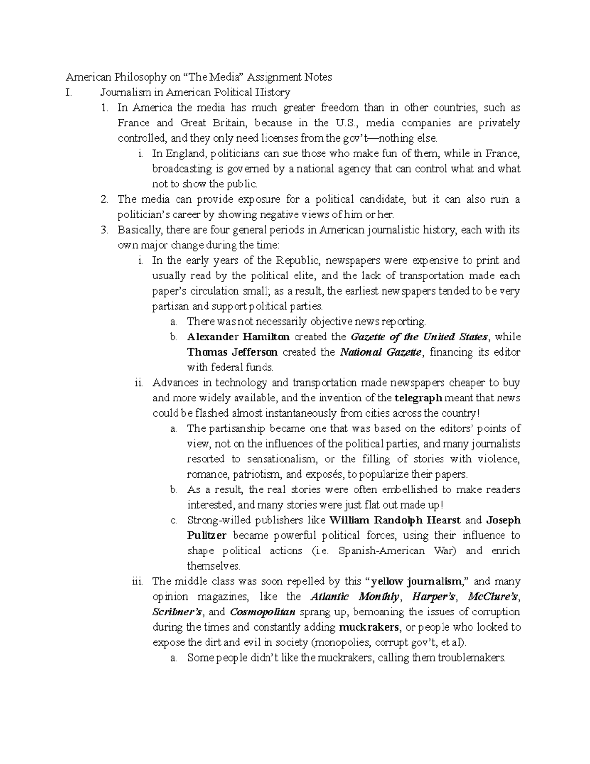 American Philosophy on “The Media” Assignment Notes - Journalism in ...
