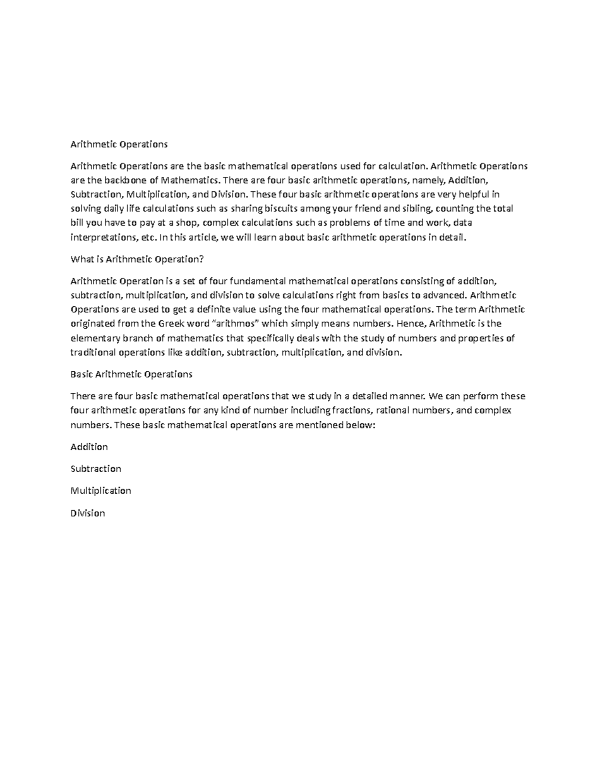 Arithmetic Operations Arithmetic Operations Arithmetic Operations Are The Basic Mathematical