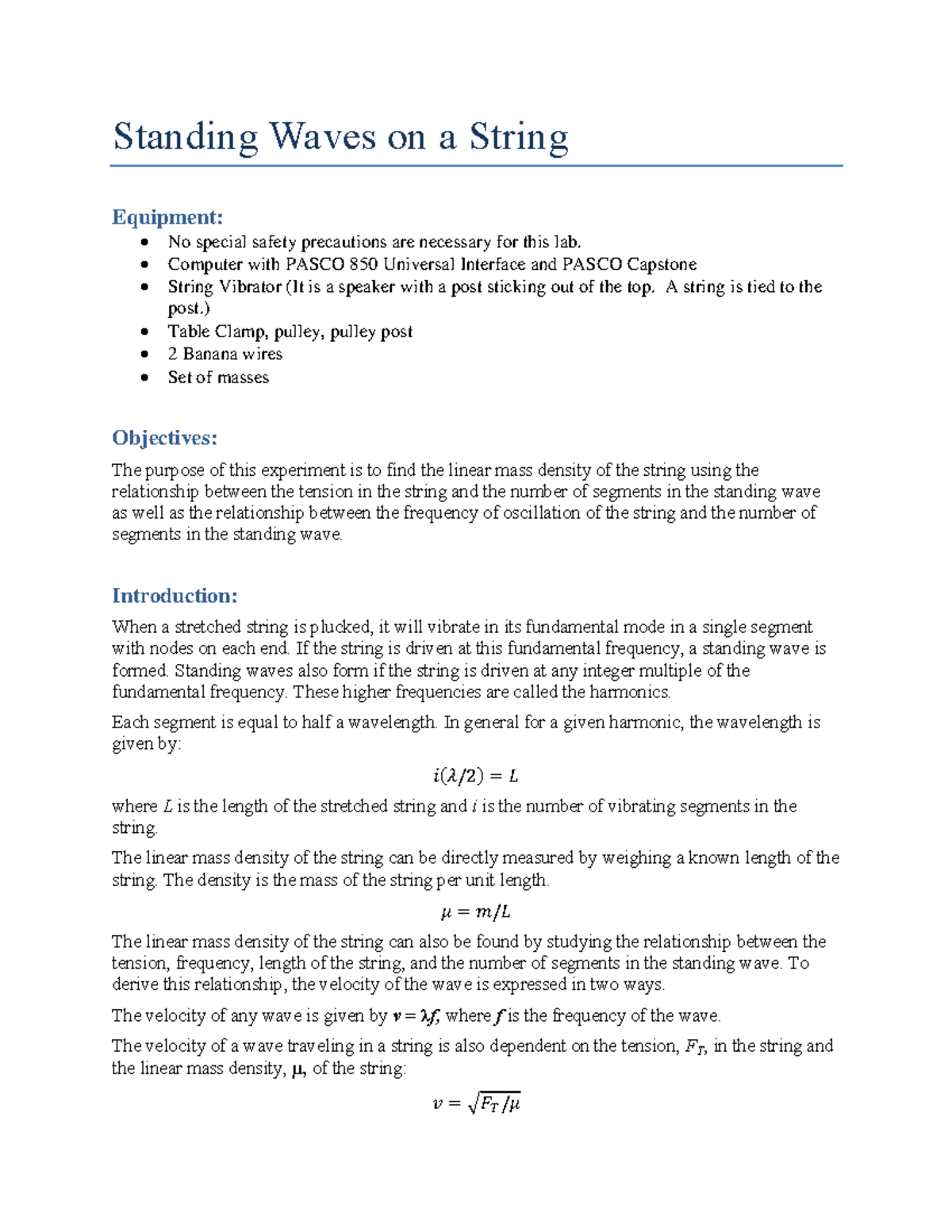 10 Instr - Standing Waves on a String - Standing Waves on a String ...