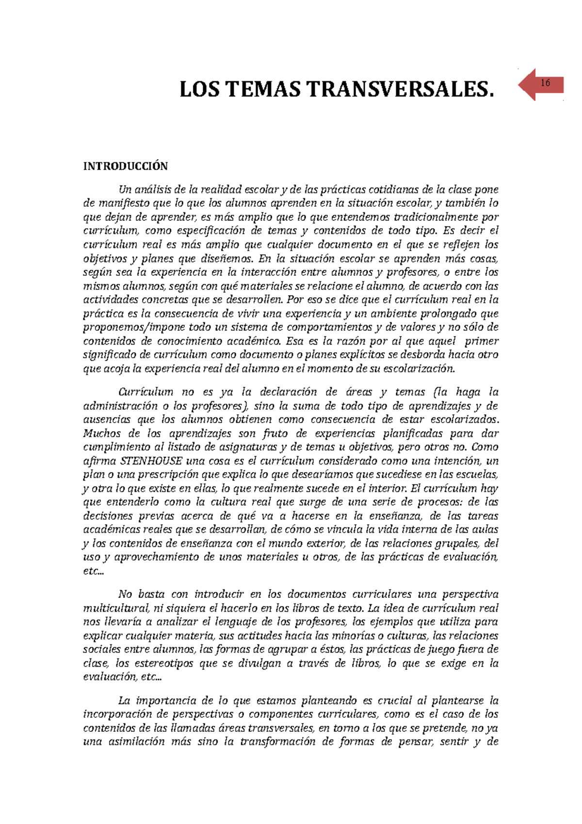 LOS Temas Transversales - 16 LOS TEMAS TRANSVERSALES. INTRODUCCIÓN Un ...