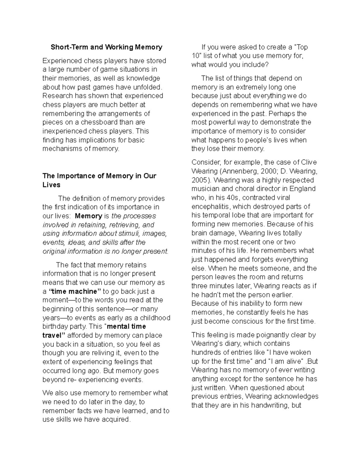 Short term memory and working memory- Cognitive Psychology - Short-Term ...