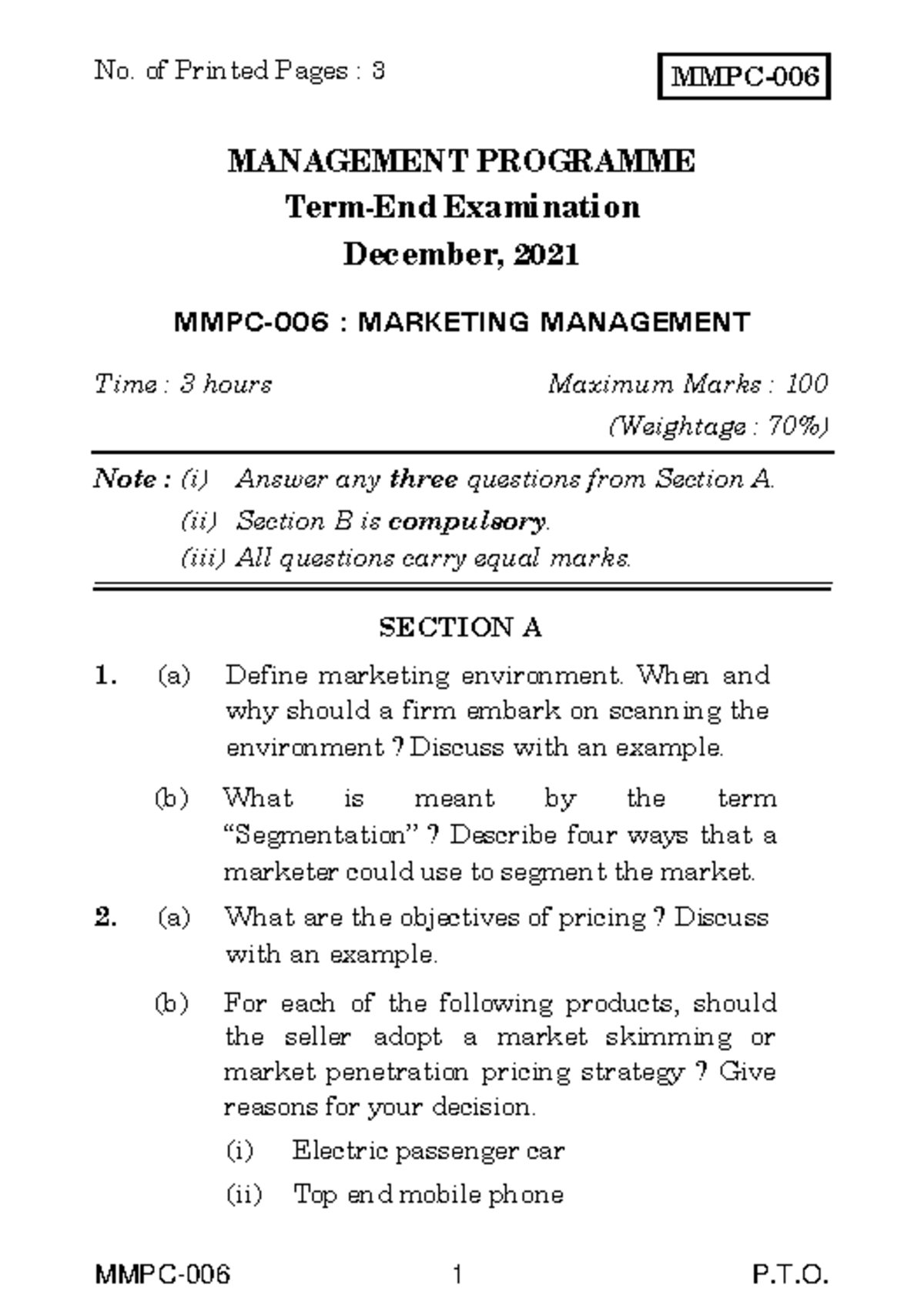 Mmpc-6 www - MMPC-006 1 P.T. MMPC- MANAGEMENT PROGRAMME Term-End ...