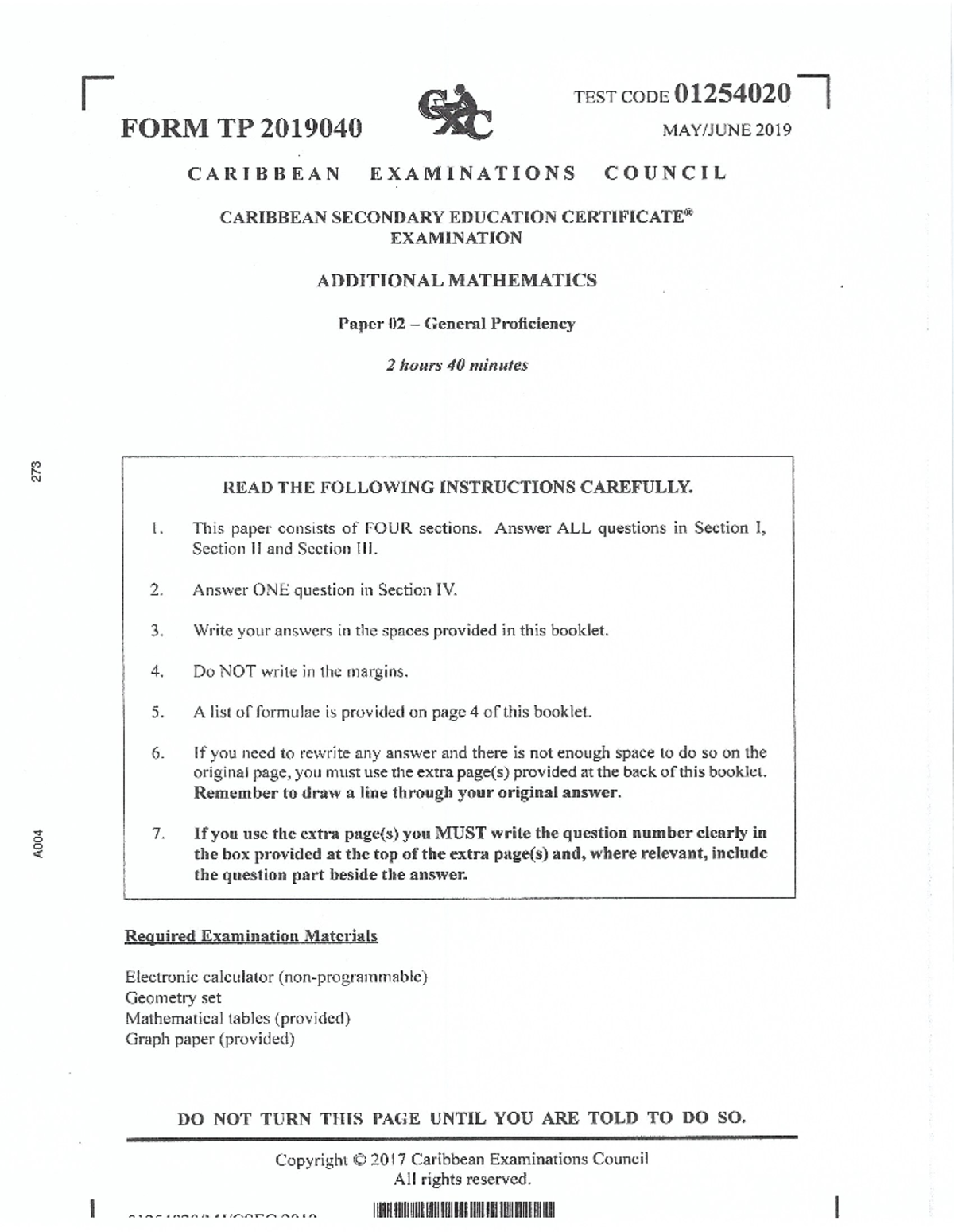 Add Maths P2 May 2019 - Past paper 2019 paper 2 - Mathematics - Studocu