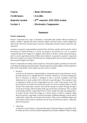 Semiconductor Theory - Course : Basic Electronics Credit hours : 3 ...