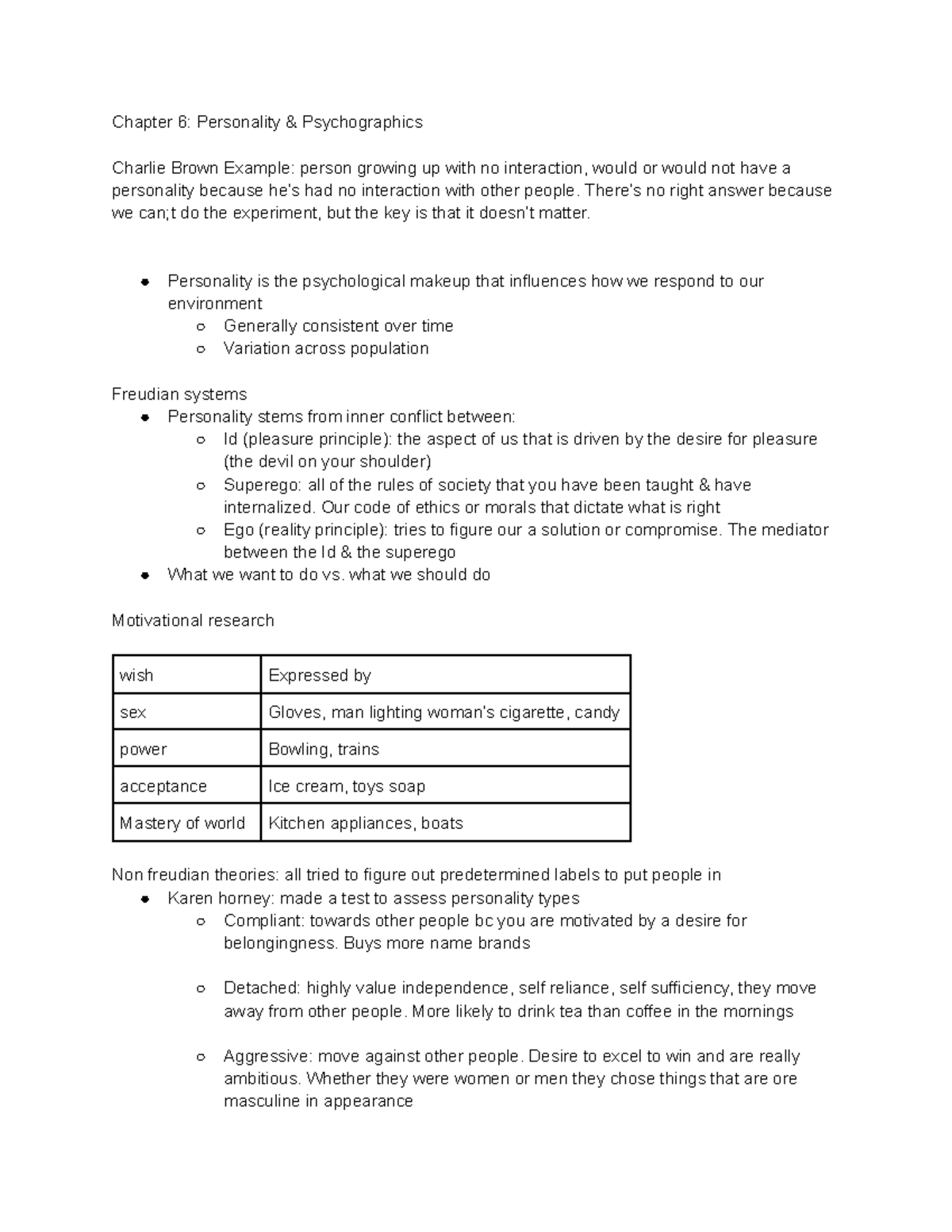 MKT 3411 Chapter 6 Notes - Chapter 6: Personality & Psychographics ...