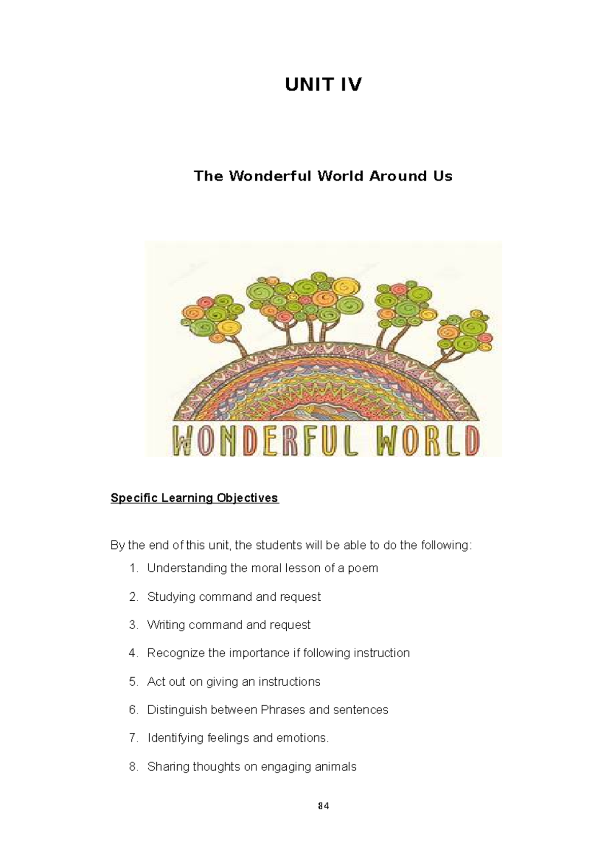 UNIT IV - BASIC WRITING LESSONS. - UNIT IV The Wonderful World Around ...