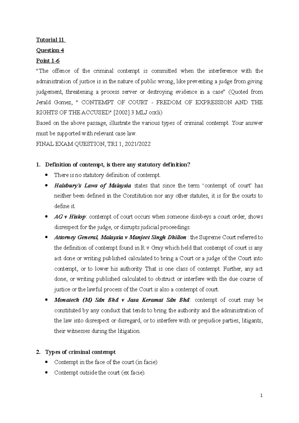 PP Tuto11 Ques4 Point 1-6 - Tutorial 11 Question 4 Point 1- “The ...